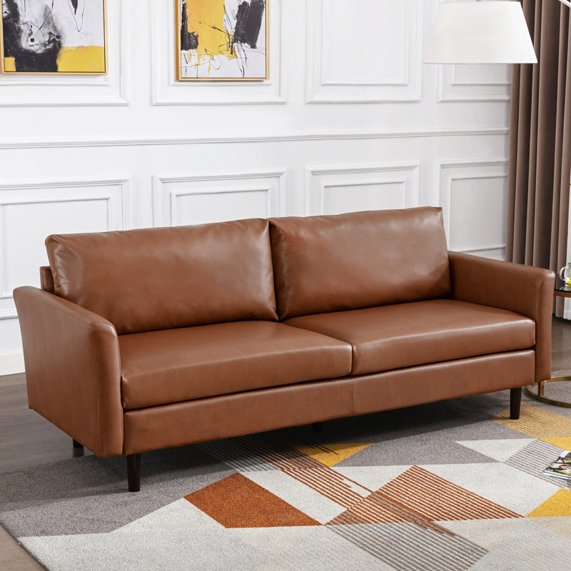 Wade Logan® Bobur 81" Faux Leather Flared Arm Removable Cushion Sofa ...