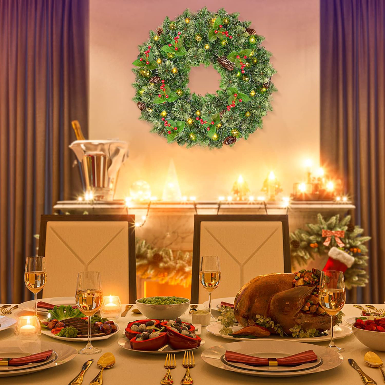 The Holiday Aisle® 24 Inch Prelit Artificial Christmas Wreath With 15 ...