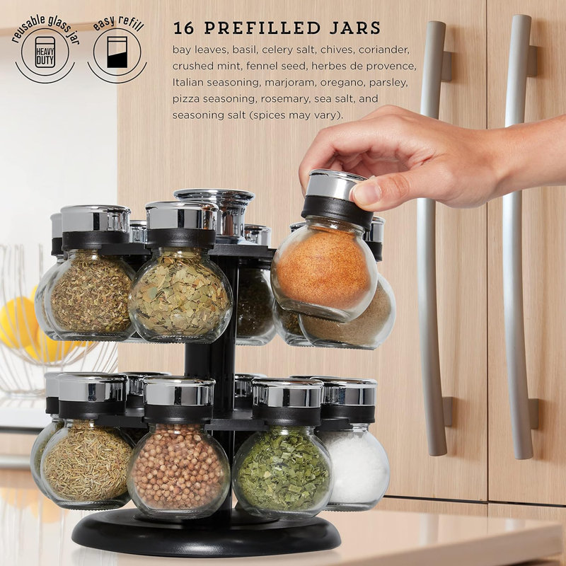 Prep & Savour Elskan 16 Jar Revolving Countertop Spice Rack with Lift ...