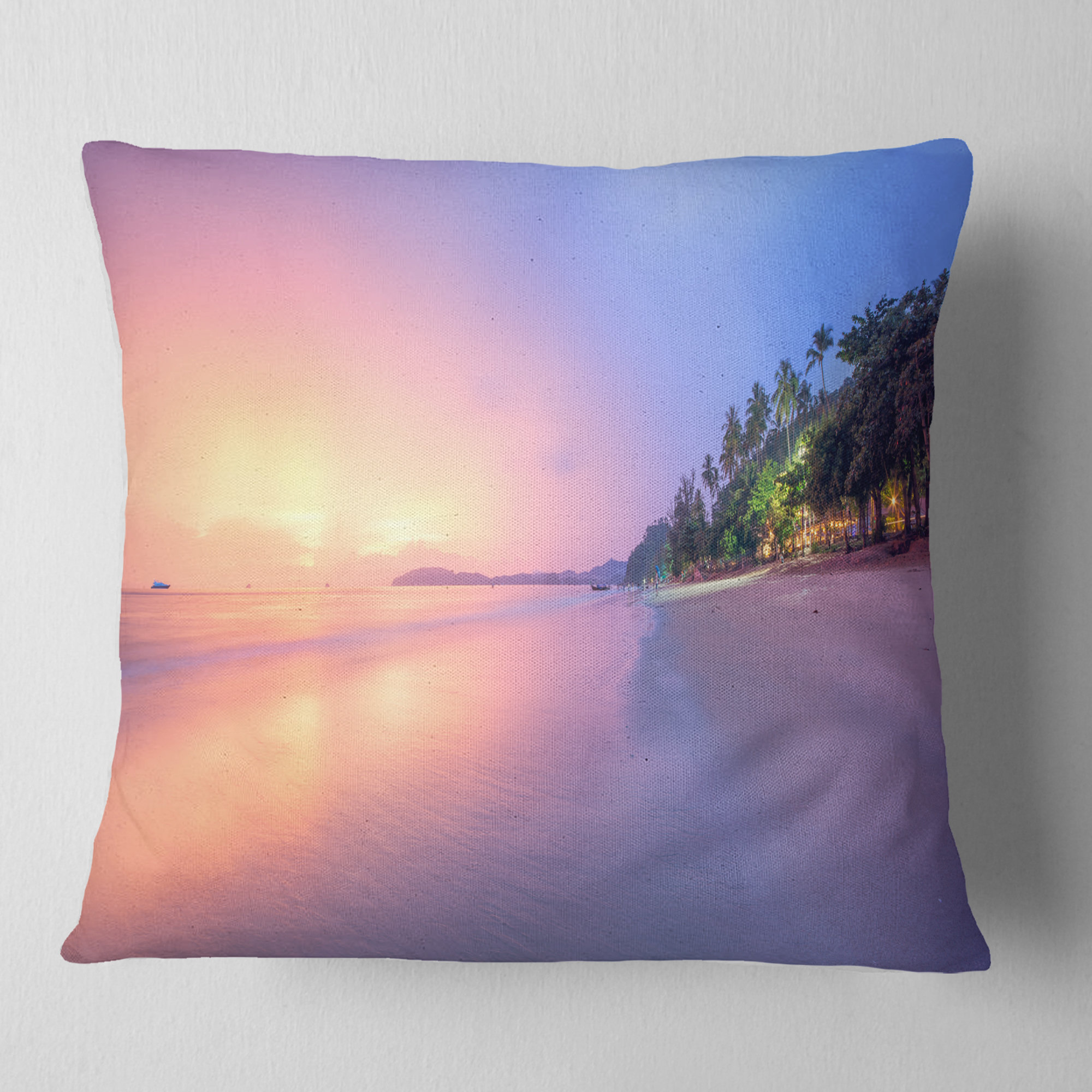 Design Art Beach with Colorful Sky - Beaches Printed Pillow | Wayfair