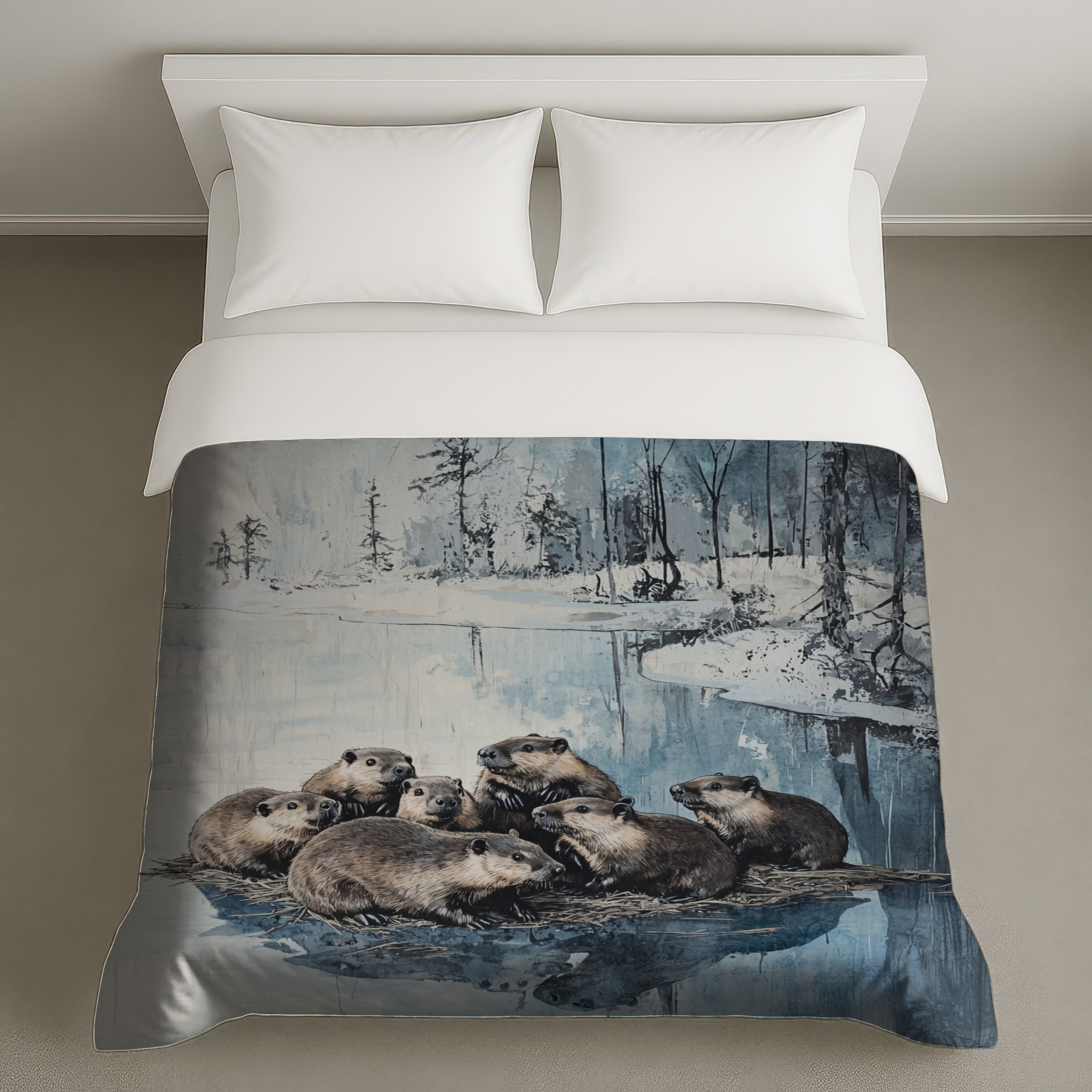 VisionDecor Beavers Bedding Animals Duvet Cover Rustic | Wayfair