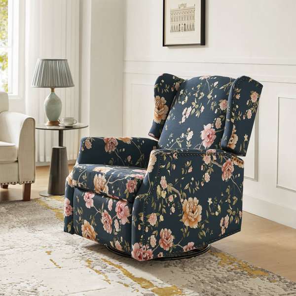 Wildon Home® Dudden Floral Printed Wingback Swivel Rocker Recliner with ...