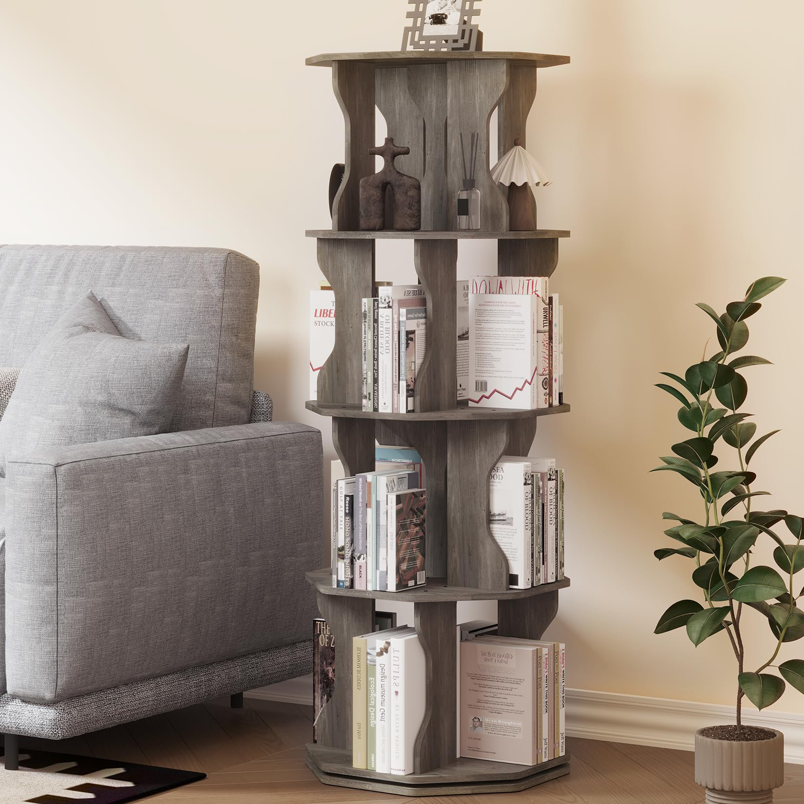 Latitude Run® Rotating Bookshelf, 5 Tier Spinning Bookshelf Tower ...