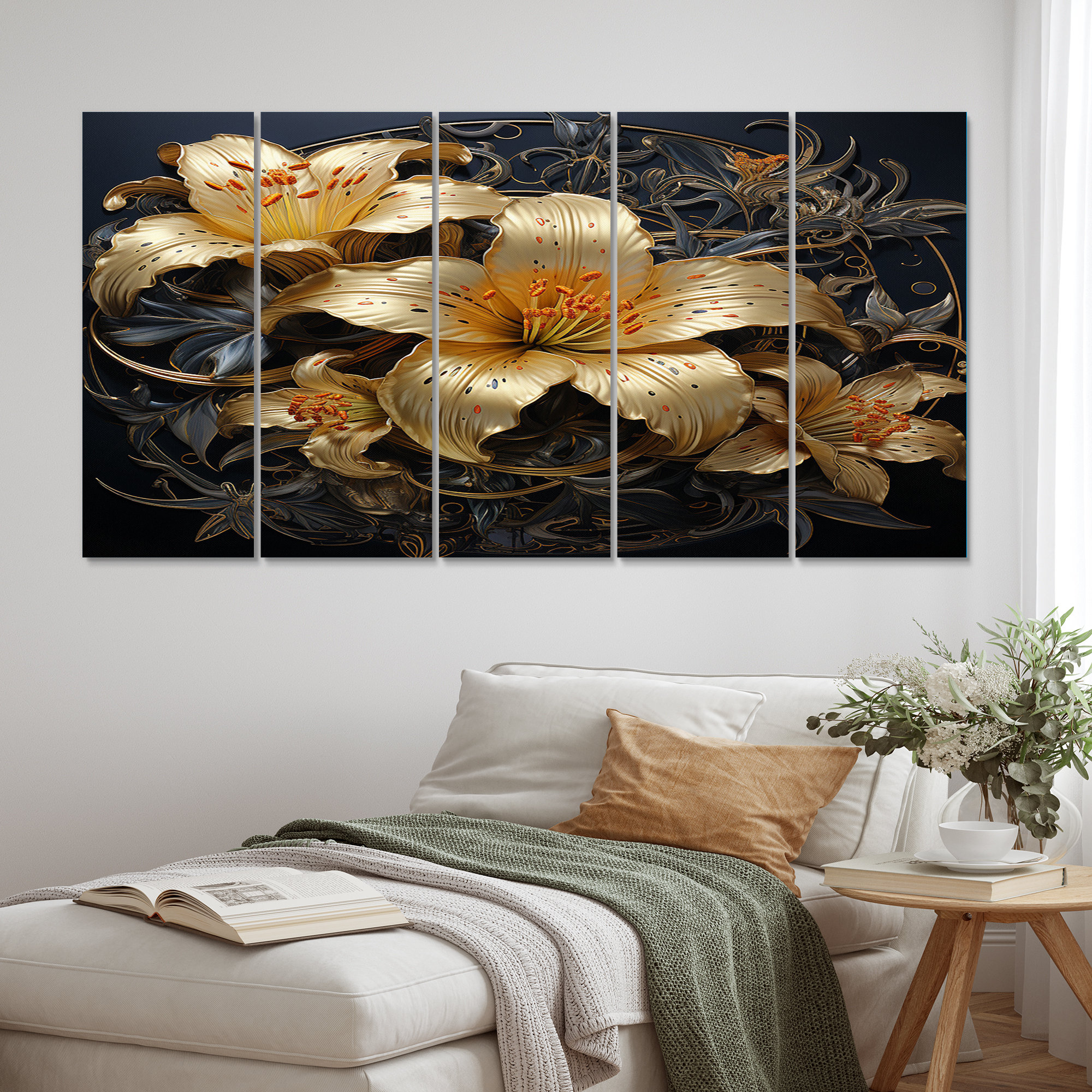 Latitude Run® Golden Lily Flower Glam On III - Lily Wall Decor - 5 ...