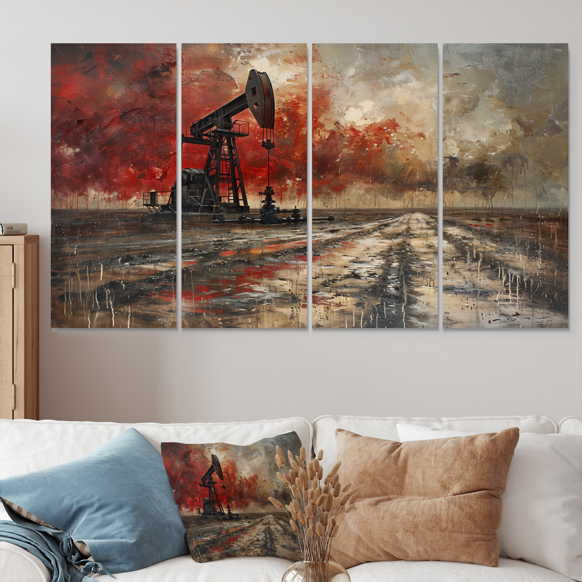 Design Art Red Winter Oil Fields Industrial Icon II - Oil Rigs / Fields ...