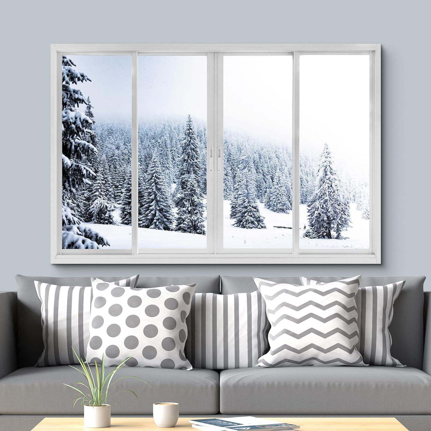 IDEA4WALL Window Scenery " Window View Winter Wonderland Snowy Pine ...