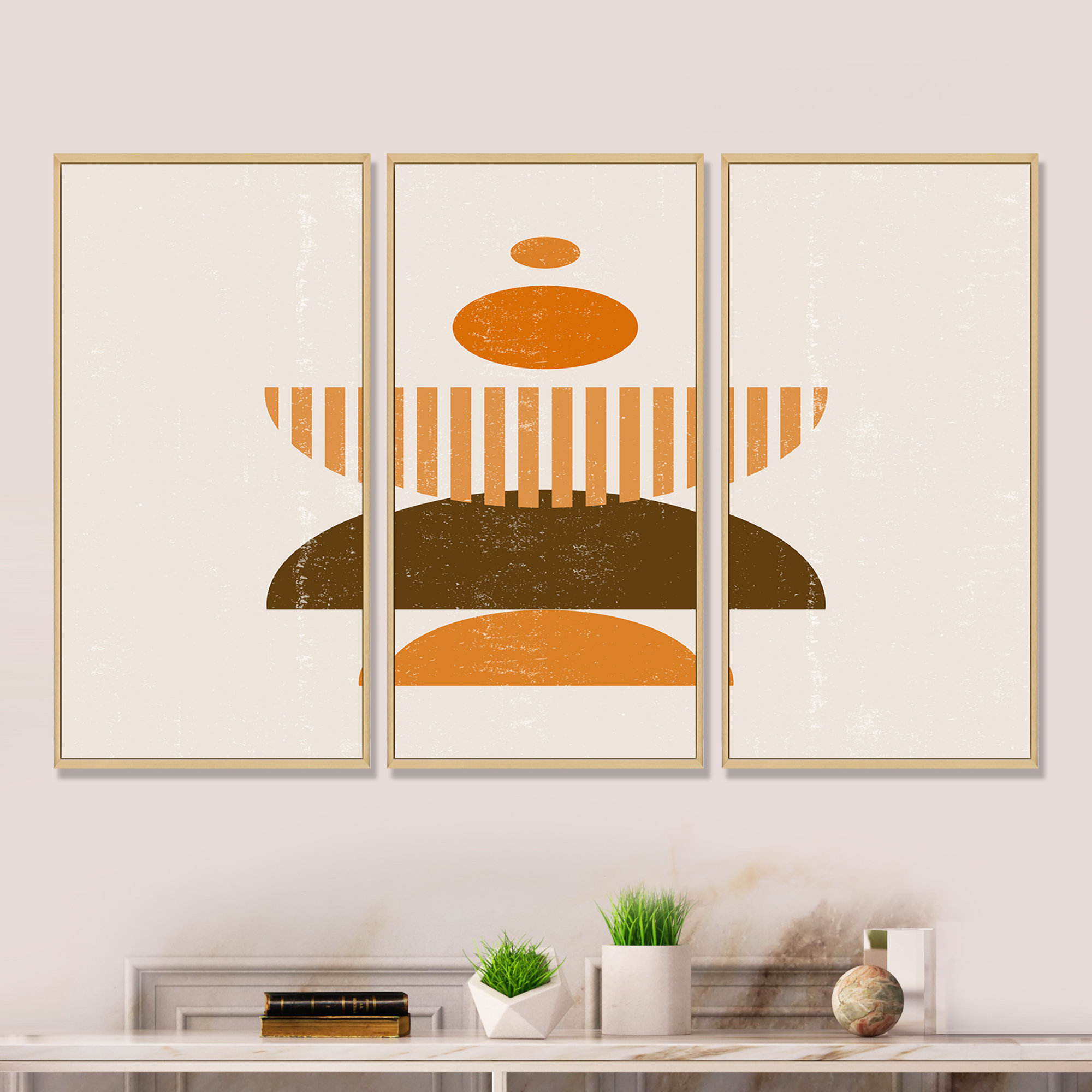 Design Art Abstract Minimal Sun And Moon In Earth Tones I - Modern ...