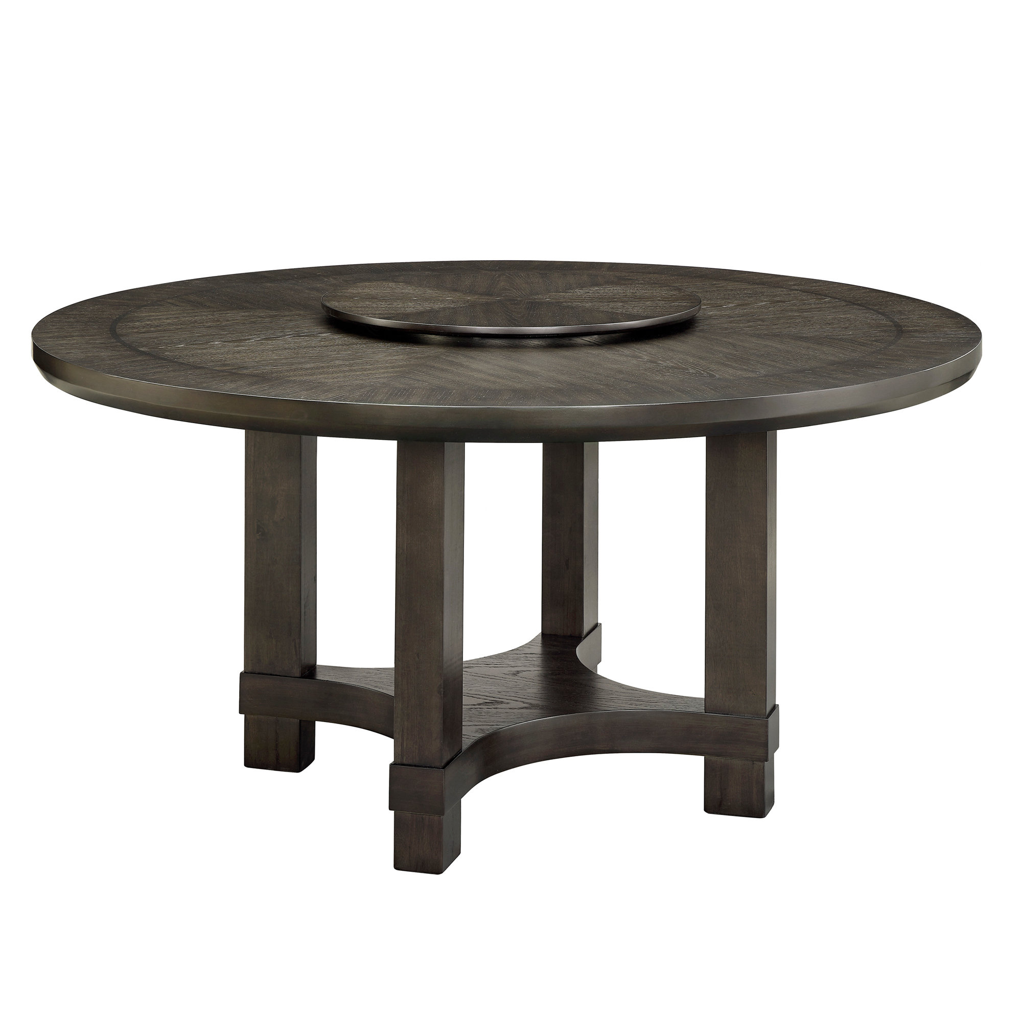 ExAchat Transitional Round Table with Lazy Susan Dark Brown Finish ...