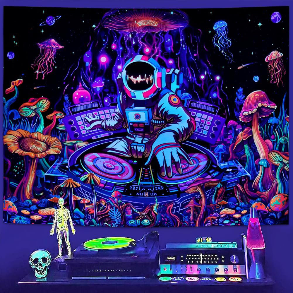 Dakota Fields Blacklight Astronaut Tapestry UV Reactive Funny DJ Music ...