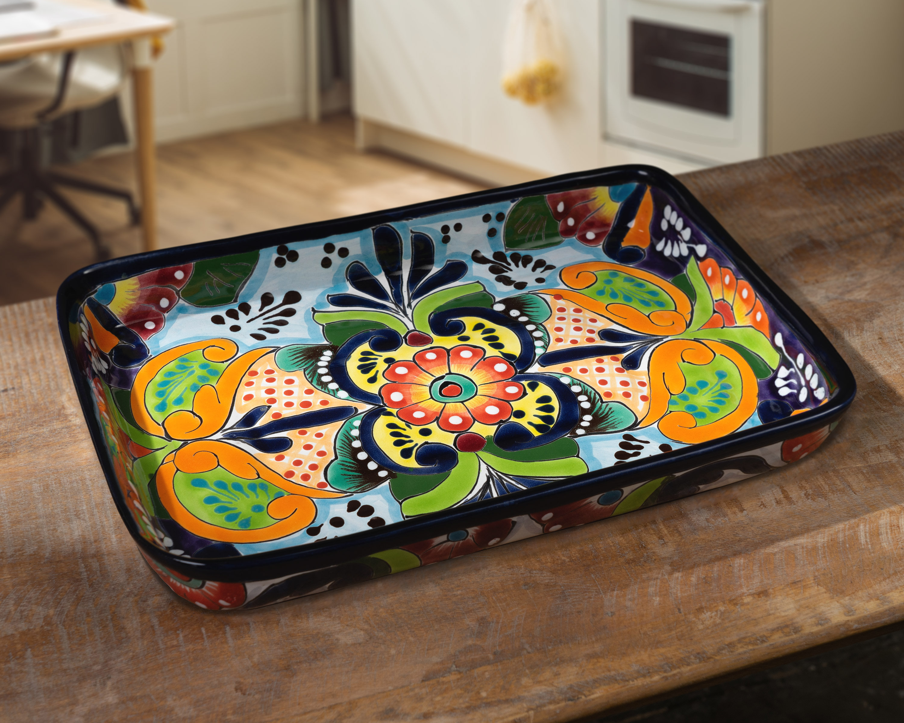Bungalow Rose Mexican Talavera Pottery Hand Painted Ceramic Rectangle ...
