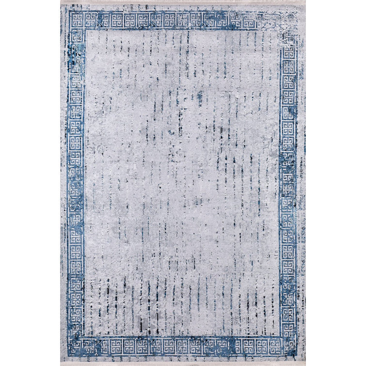 Canora Grey Bainbrudge Blue Framed Polyester Digital Print Area Rug ...