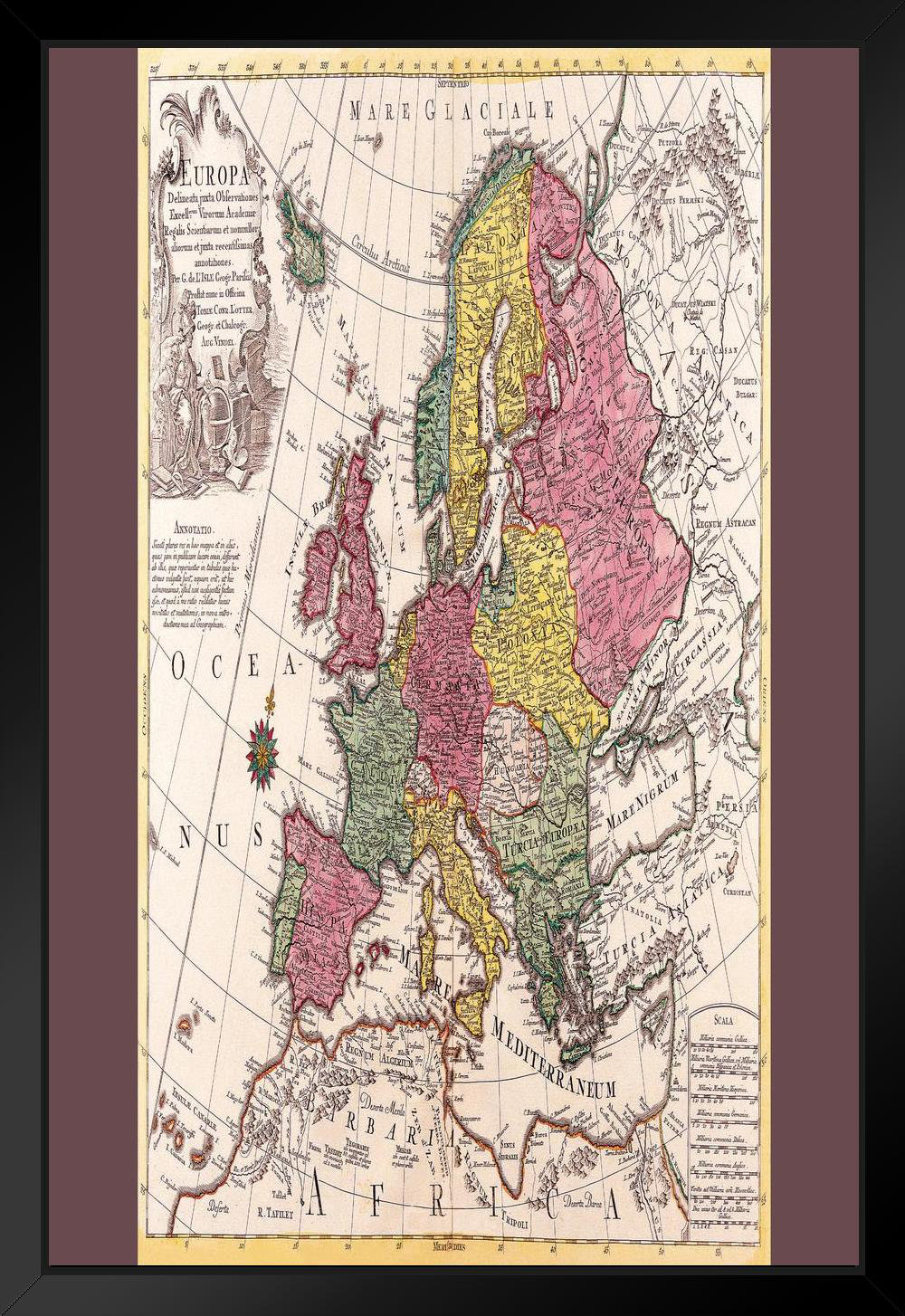 Trinx Antique World Map Of Europe Latin Text Europa England Great ...