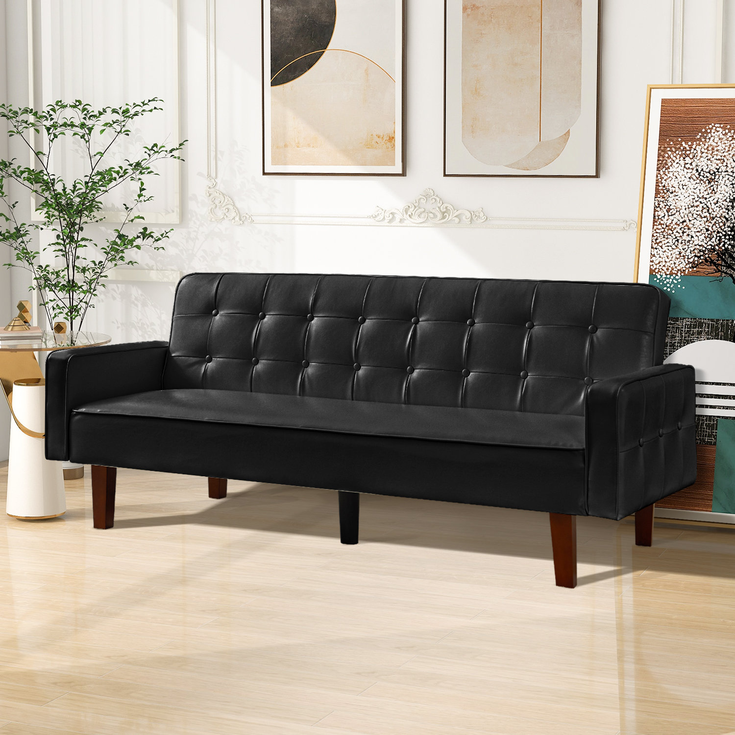 George Oliver Lelianna 74.4'' Full/Double Wide Tufted Back Convertible ...