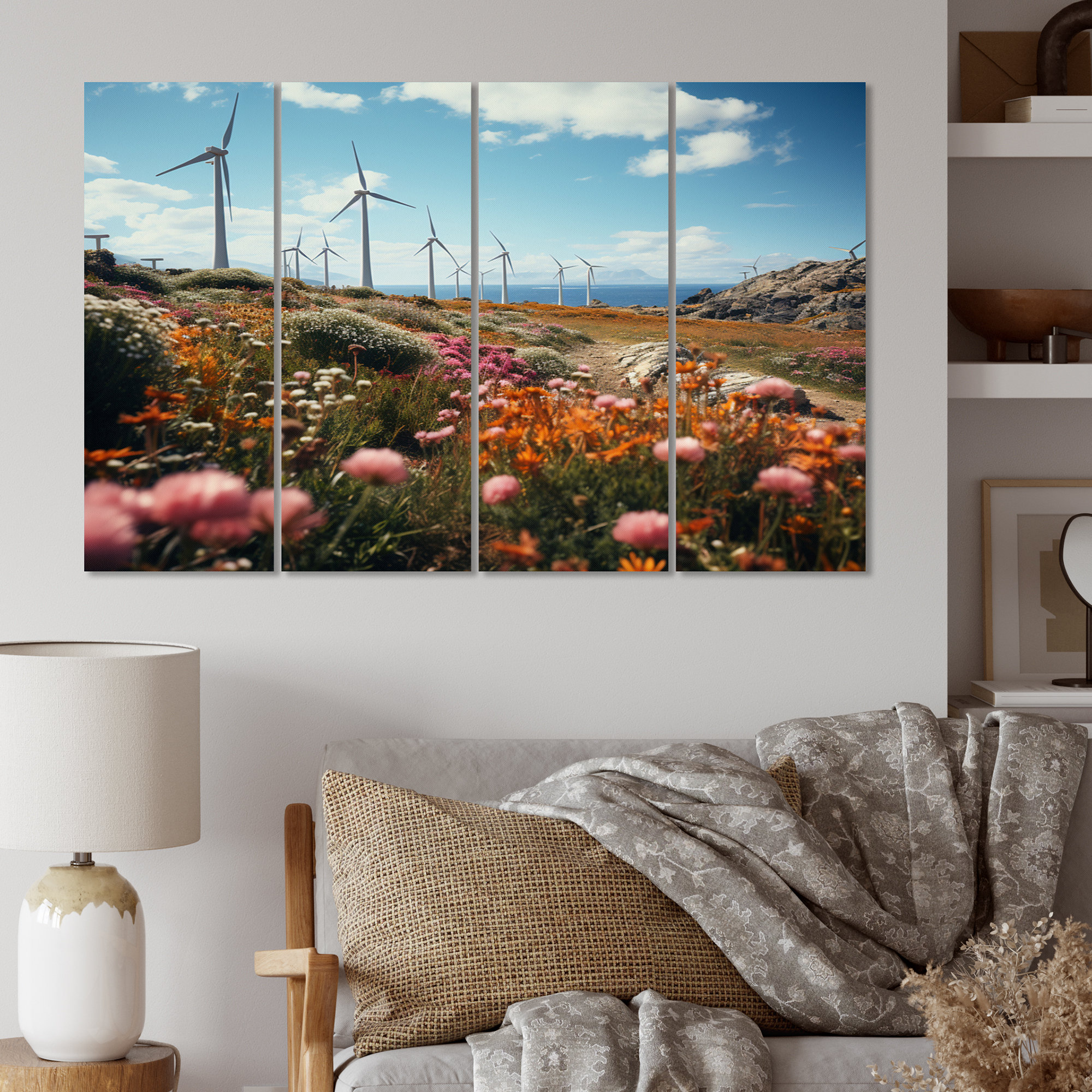 Gracie Oaks Wind Turbines Floral Field I - Plants Wall Art Prints - 4 ...