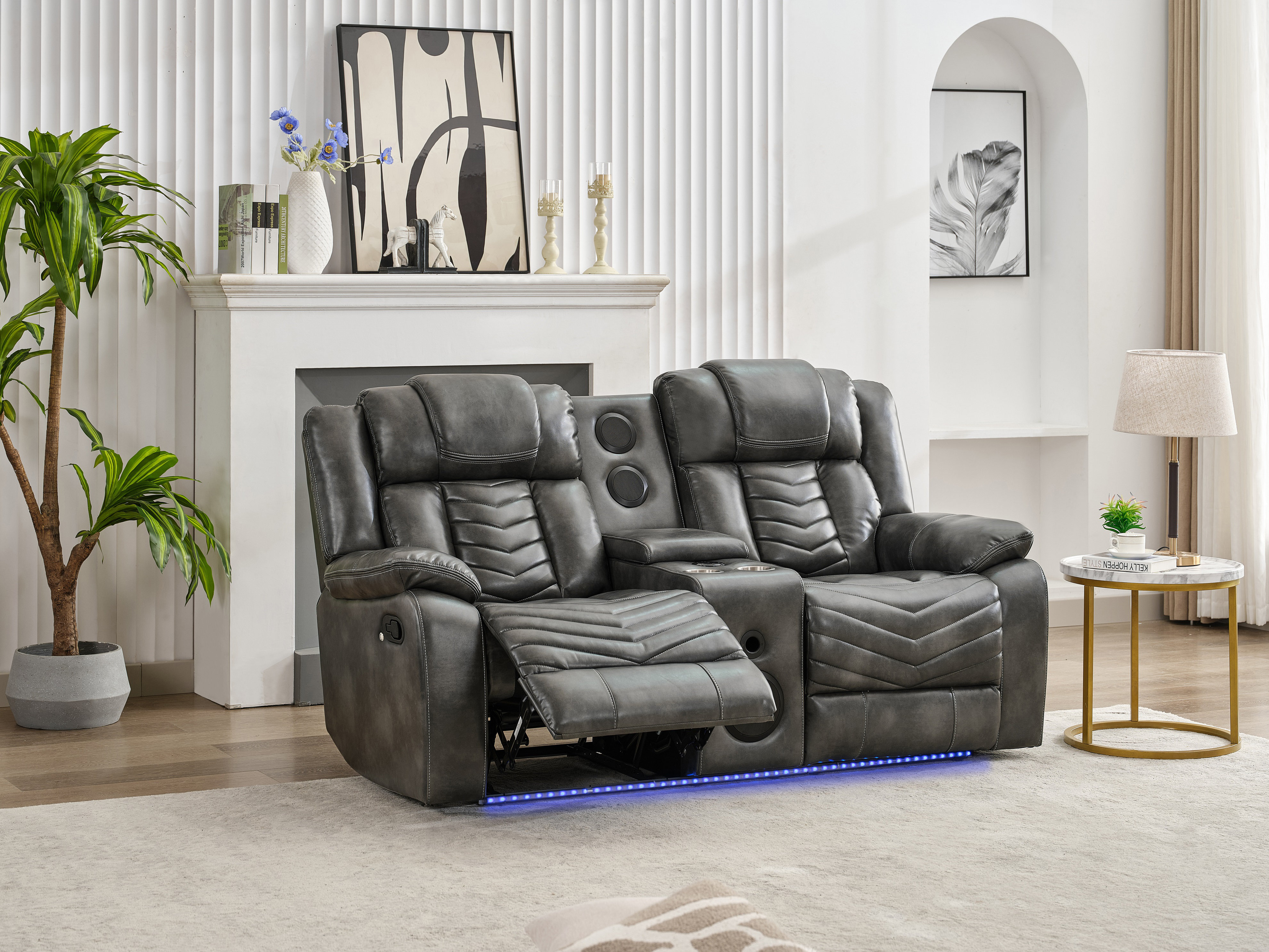 Ivy Bronx 74'' Loveseat Recliner Couch With Bass Speakers And Led Lights | Wayfair
