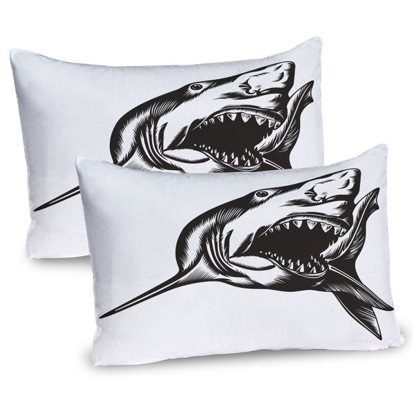 Ambesonne Shark Pillow Sham 2 Pack Wild Fish with Open Mouth Dark Grey ...