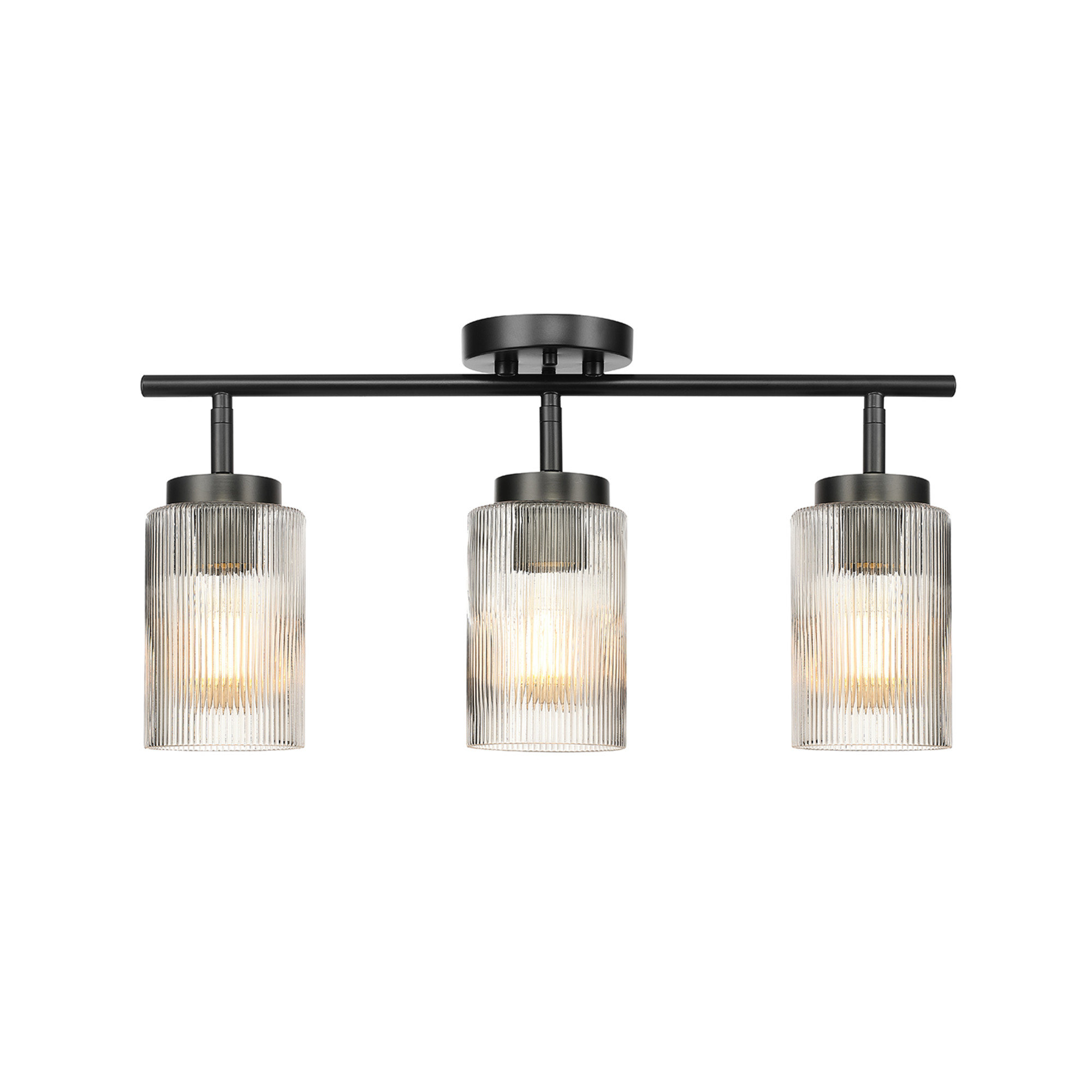 Ebern Designs 3-Light Matte Black Track Lighting with Ribbed Glass ...
