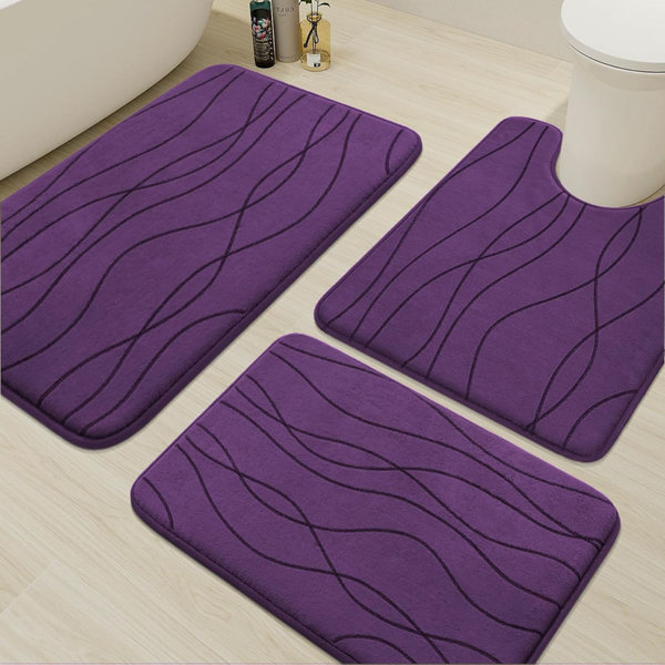 Ebern Designs Memory Foam Purple Bathroom Rug Sets 3 Piece, Ultra ...