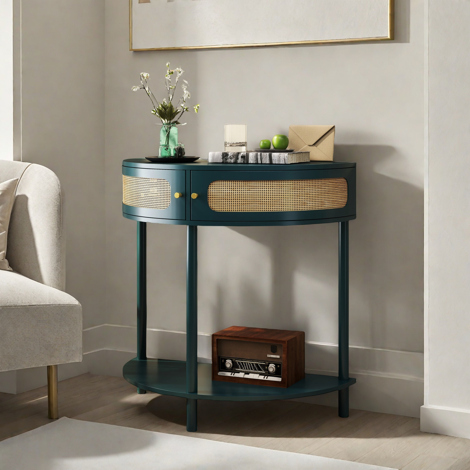 Bay Isle Home™ Table de bout avec 2 armoires de rangement en rotin ...