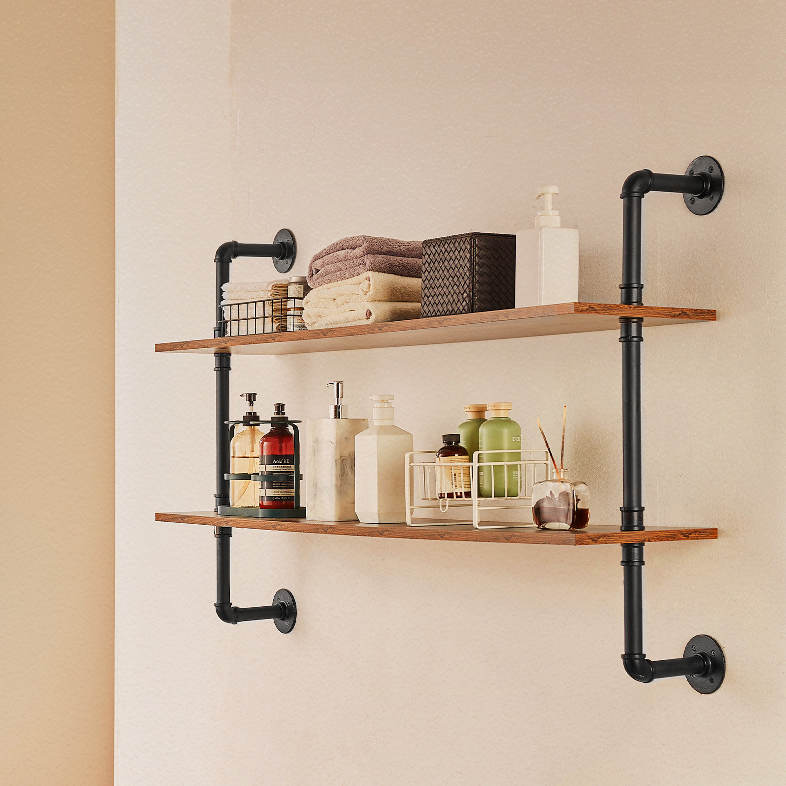 Williston Forge Industrial Pipe Shelf 2 Tier 48x 9.84in Wall-Mount for ...