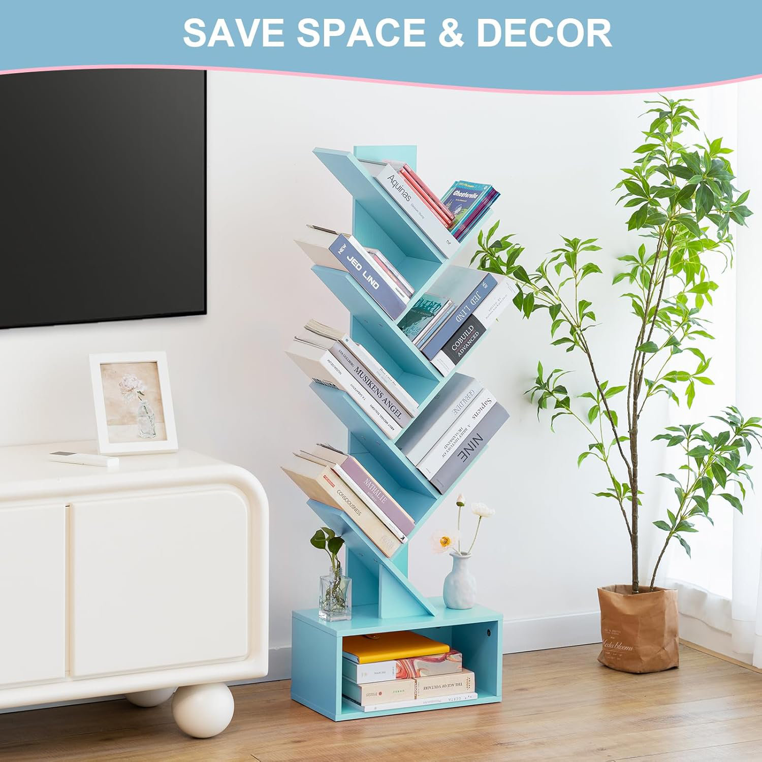 Hokku Designs Tree Bookshelf - 6 Shelf Retro Floor Standing Bookcase ...