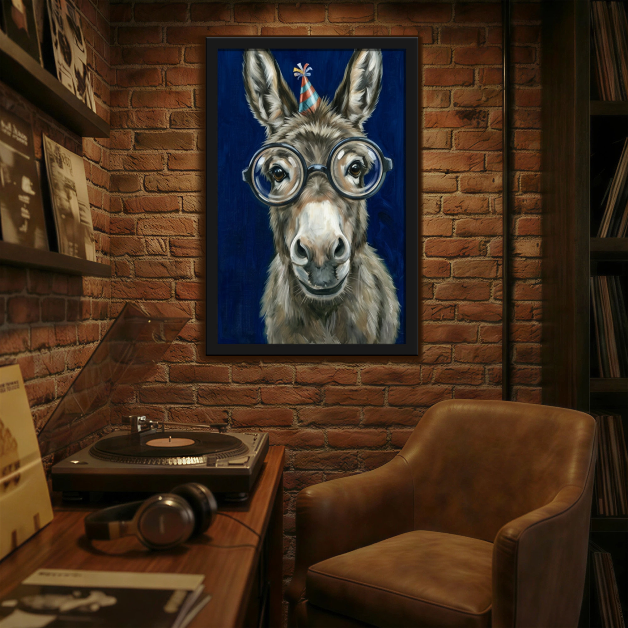 East Urban Home Animals Donkey With Glasses And Party Hat | Wayfair