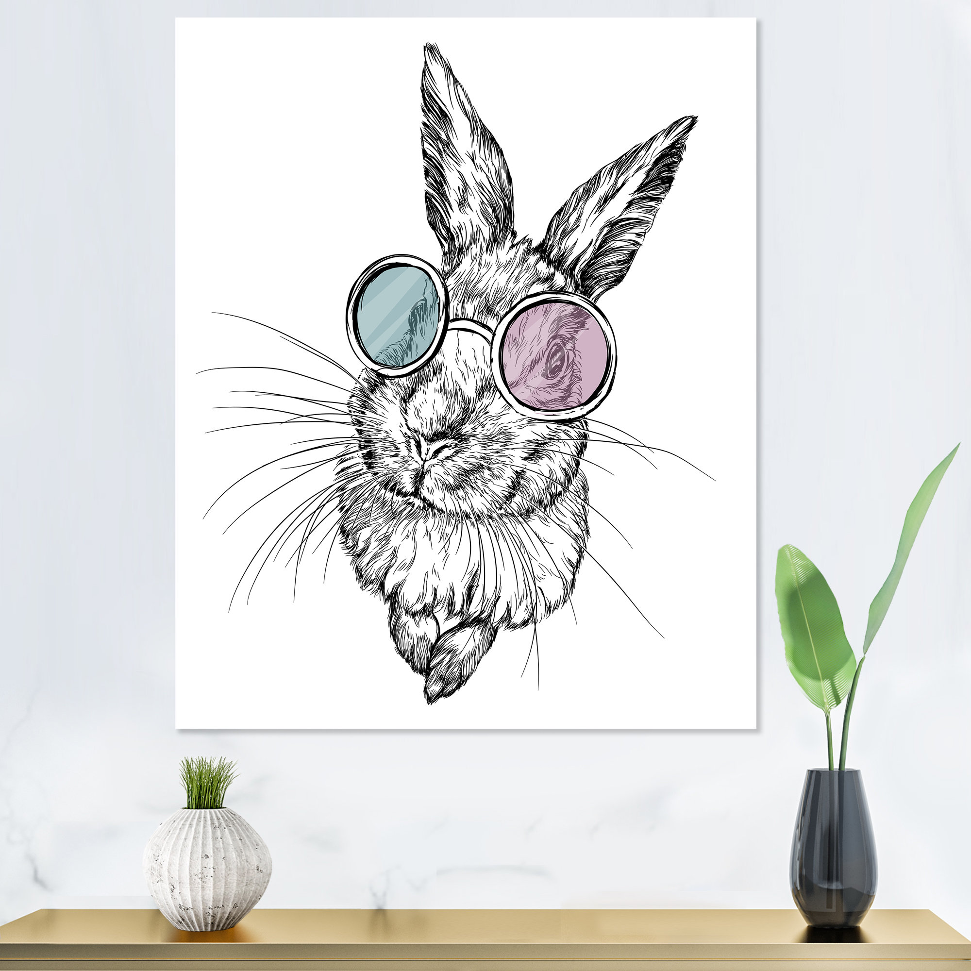 Zoomie Kids Cute Rabbit in Glasses - Graphic Art on Canvas - Wayfair Canada