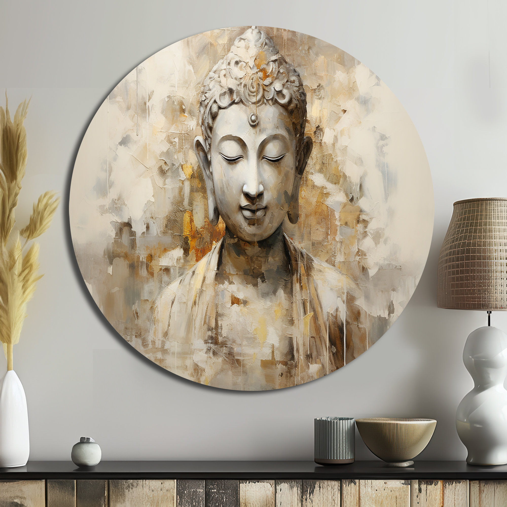 Design Art Simple Buddhism Statue II - Spiritual Round Metal Art | Wayfair