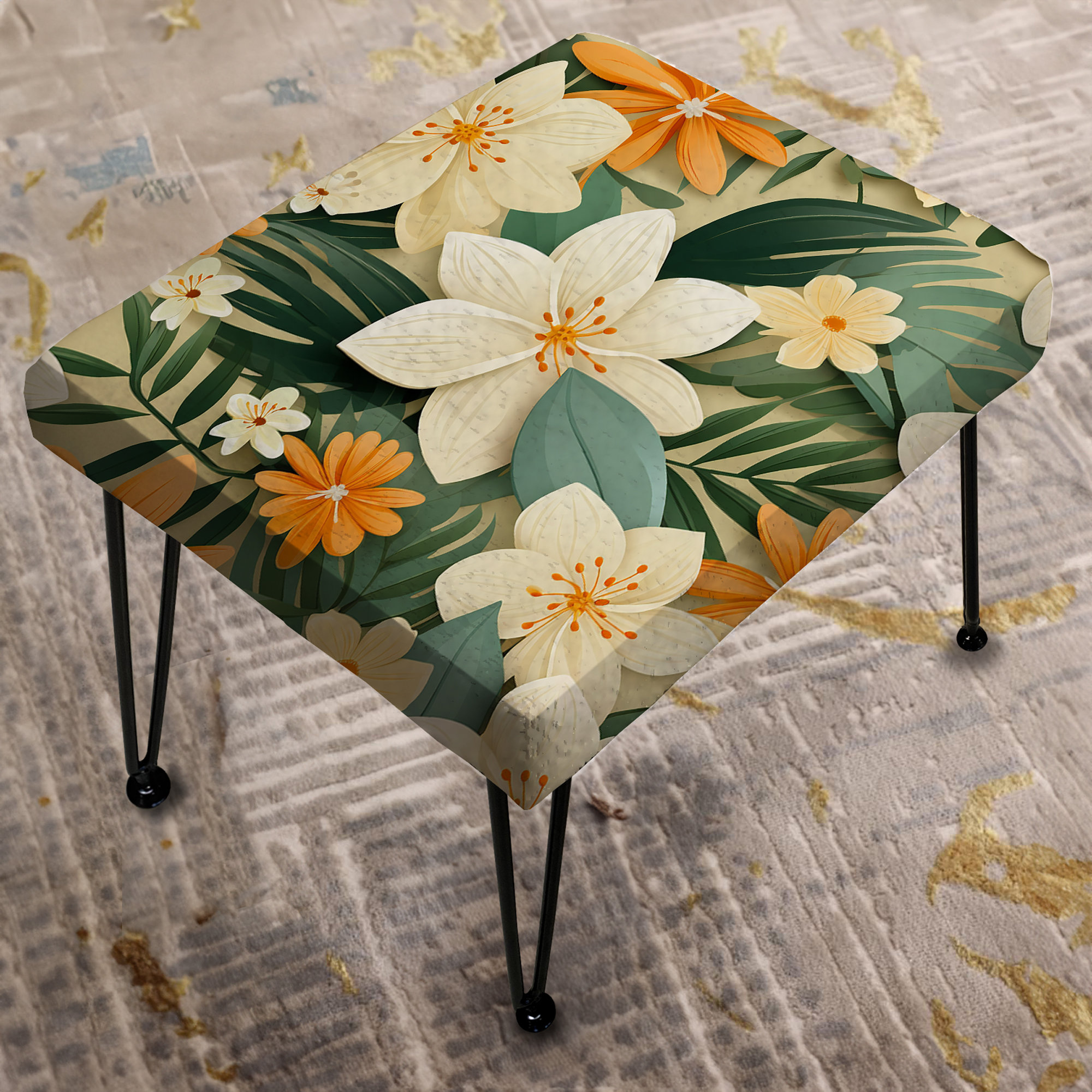 Design Art Mango Bloom Tropical Pattern II - Tropical Rectangle Ottoman ...
