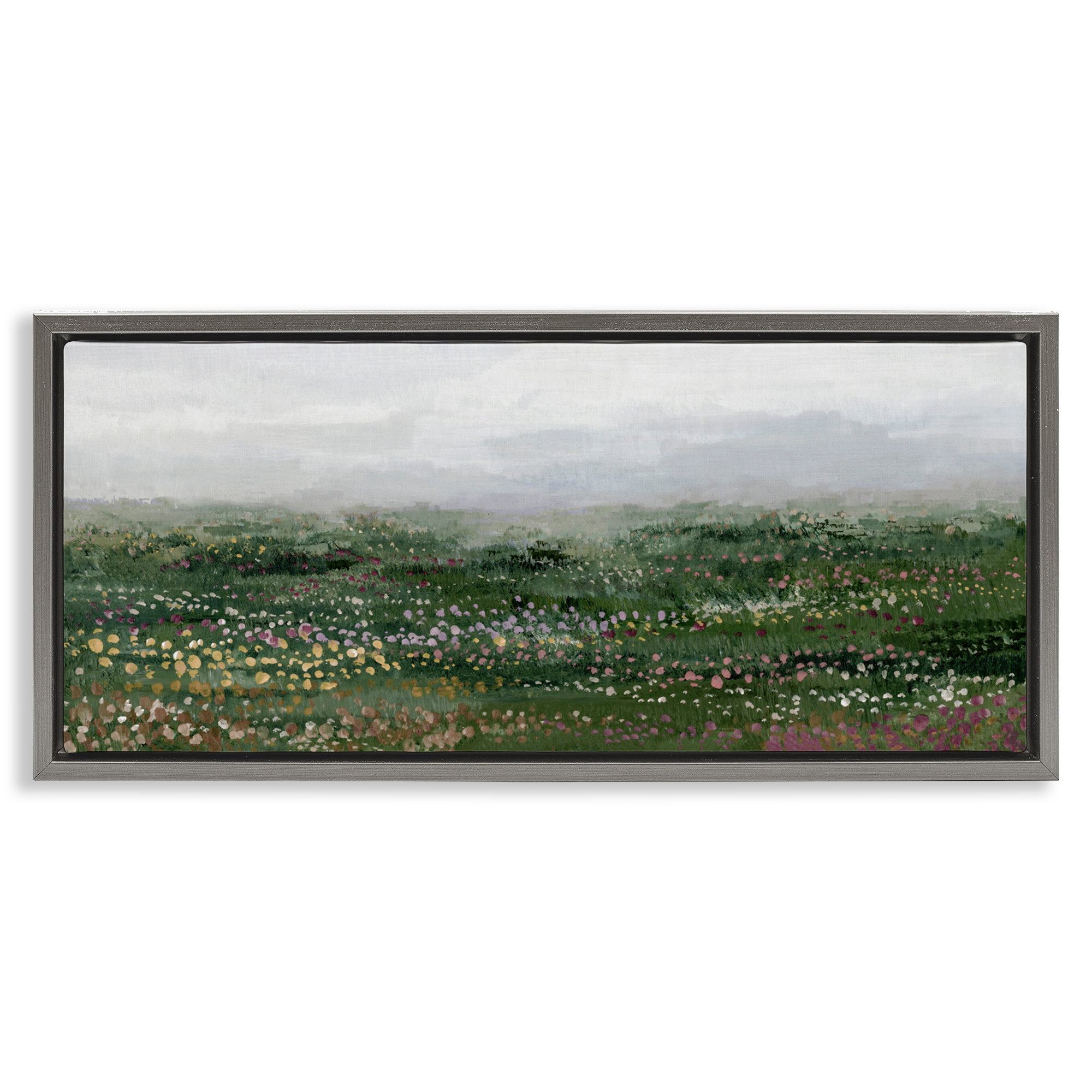 Red Barrel Studio® Dotted Rural Meadow Scene Framed Floater Canvas Wall ...