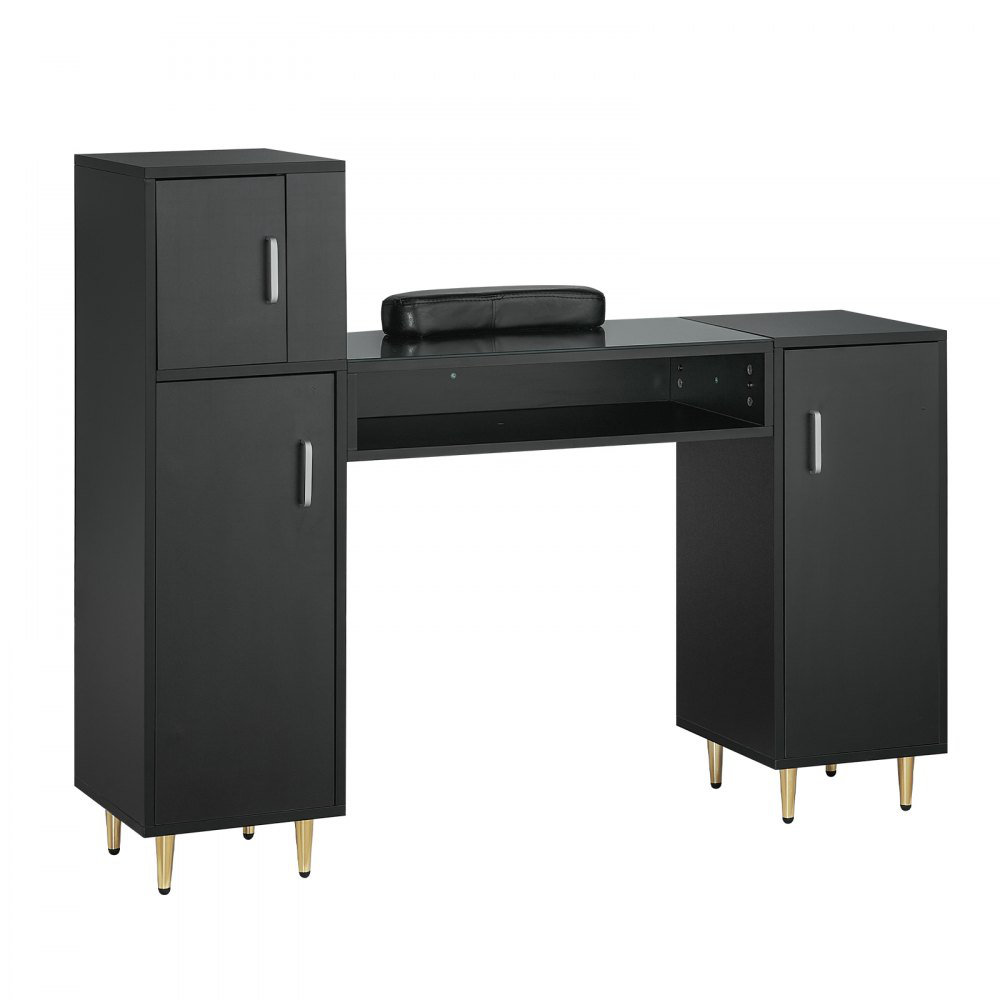 Everly Quinn Manicure Table, Glass Top Nail Desk, Makeup Dressing Nail ...