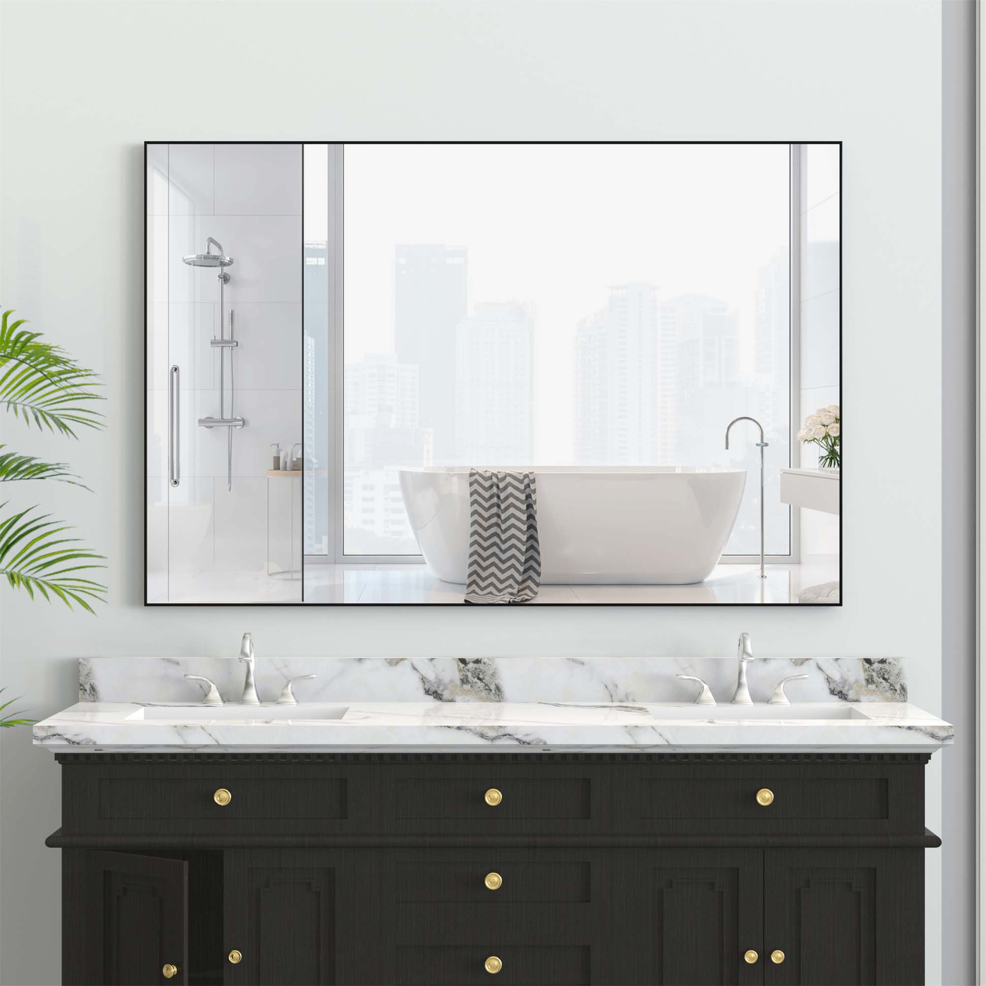 Ebern Designs Oversized Modern Rectangle Bathroom Mirror With Frame ...