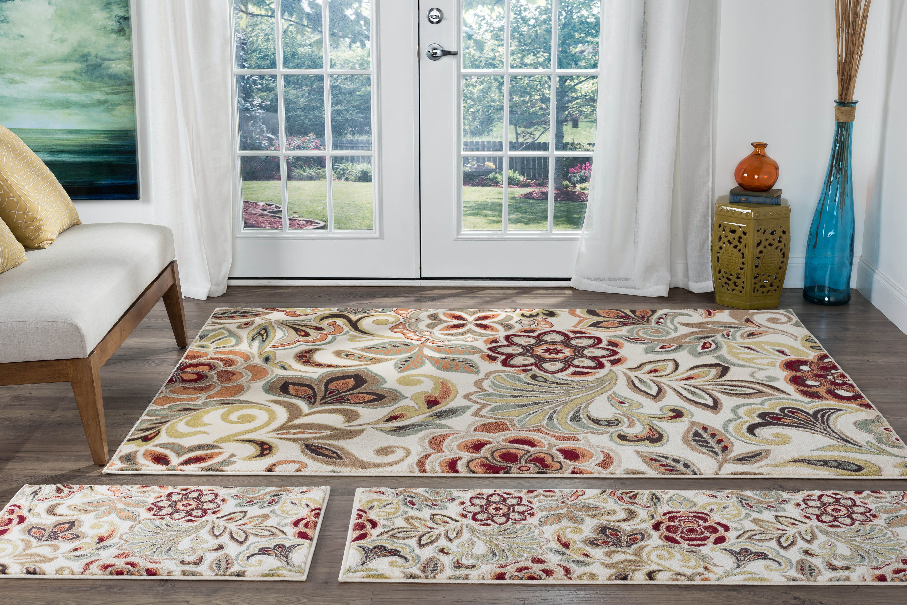 Andover Mills™ Elmer Transitional 3 Piece Area Rug Set in Ivory/Red ...