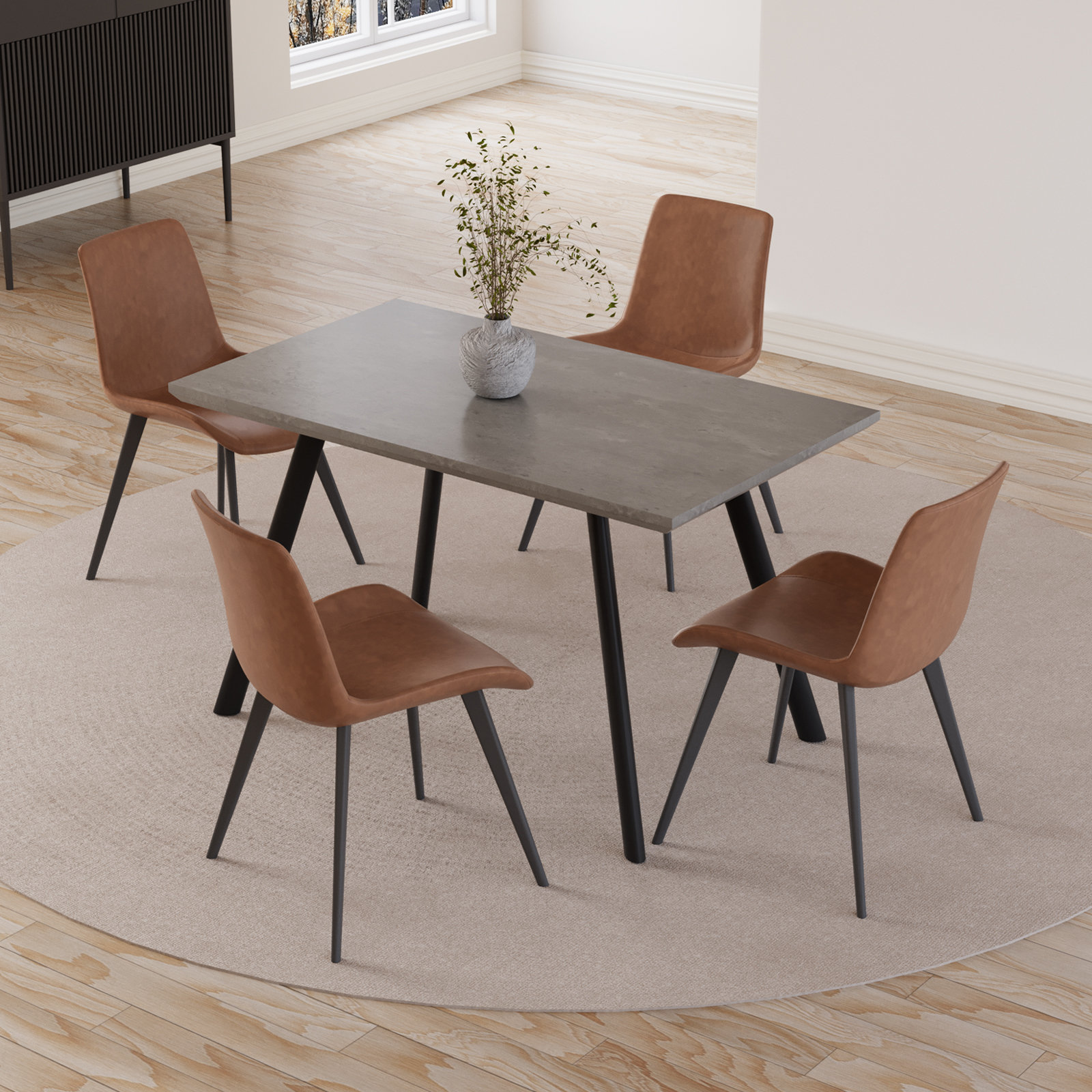 George Oliver Greet Rectangular Dining Table with 4 upholstered Leather ...