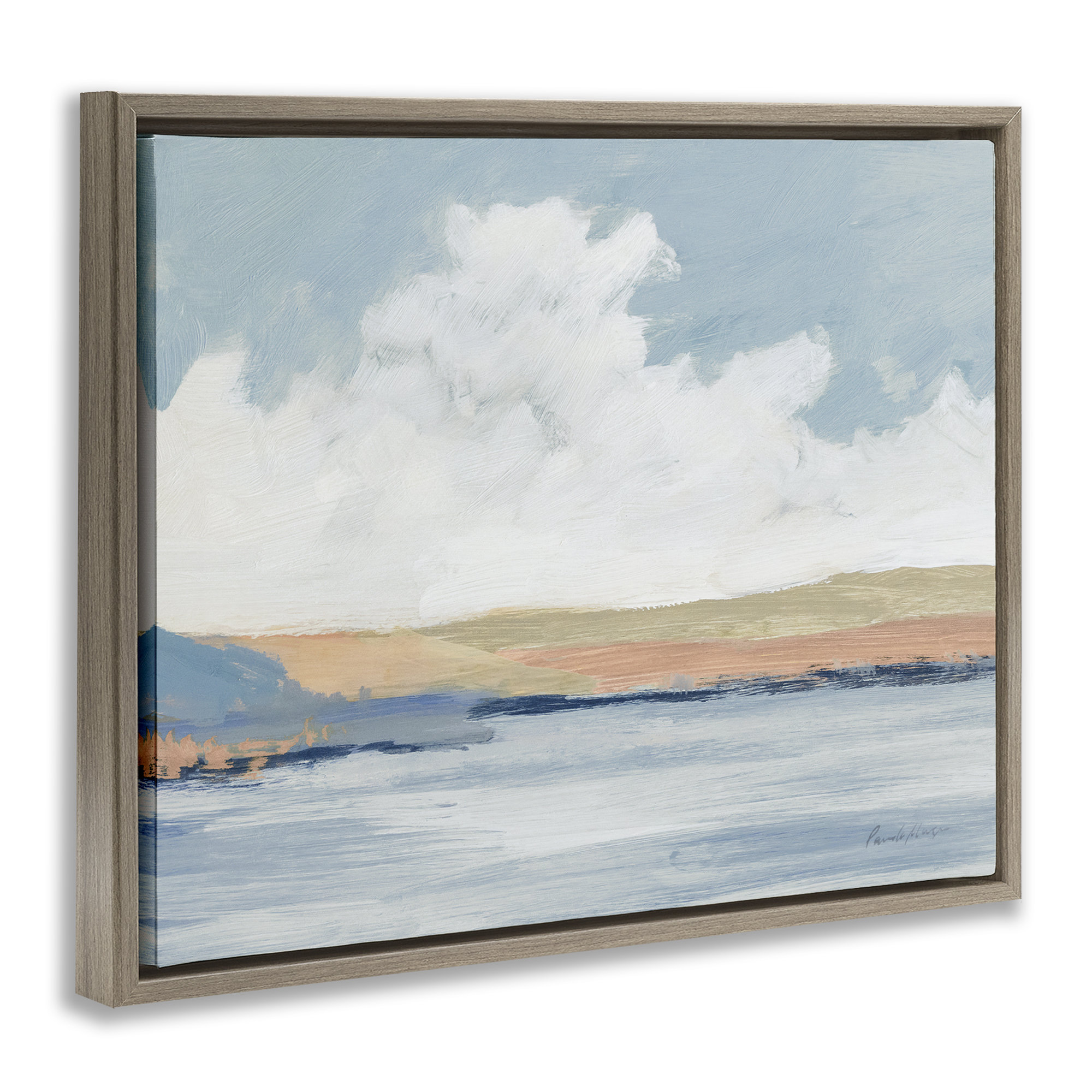 Highland Dunes Pastel River Landscape Gold Framed Floater Canvas Wall ...