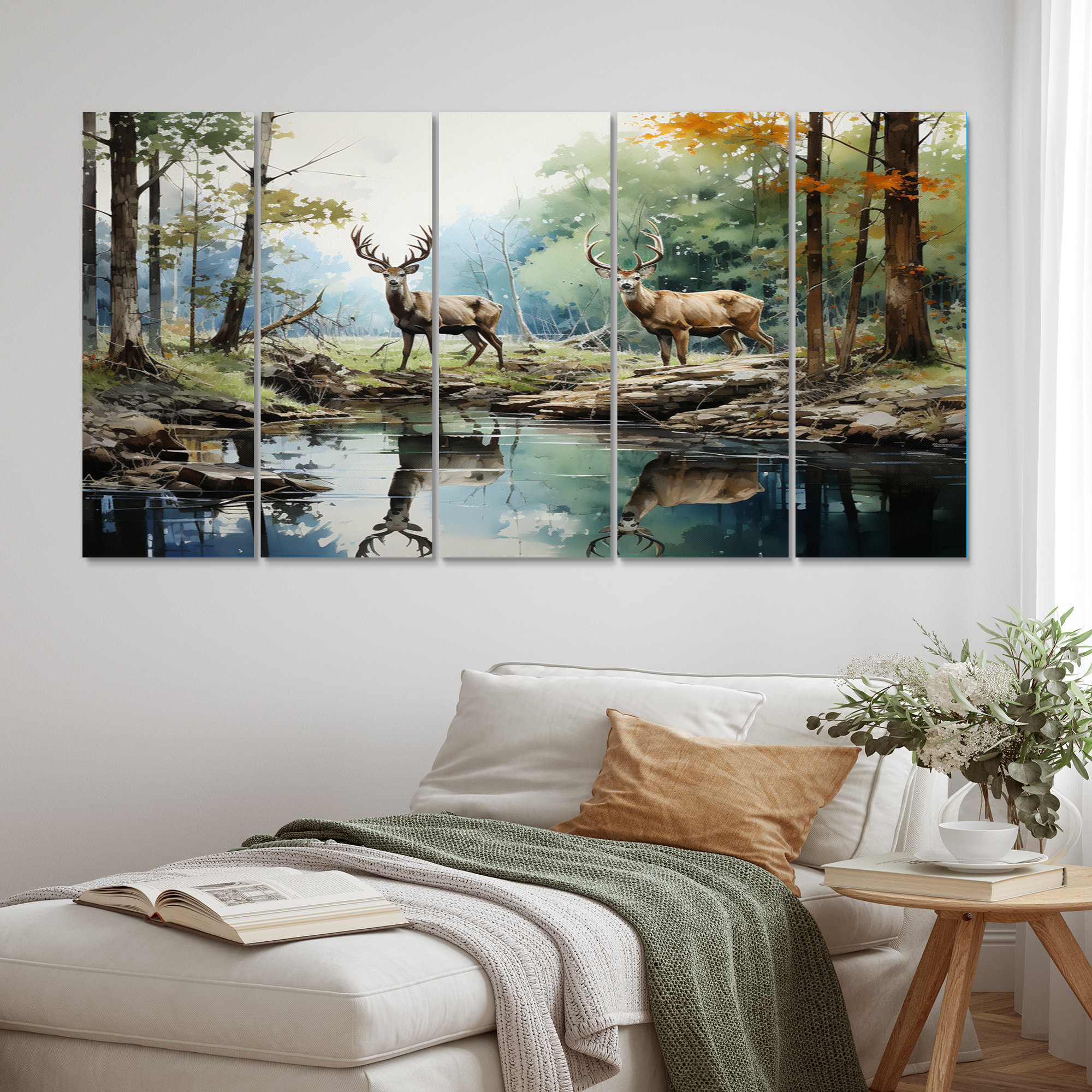 Design Art Deer Majestic Reflections - Animals Metal Wall Art Living ...