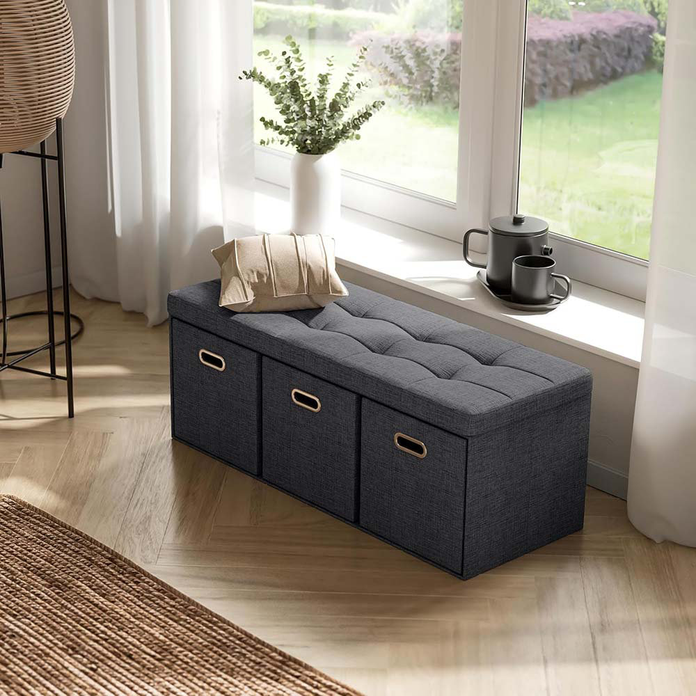 Latitude Run® Home Foldable Tufted Linen Large Long Bench Storage Foot ...