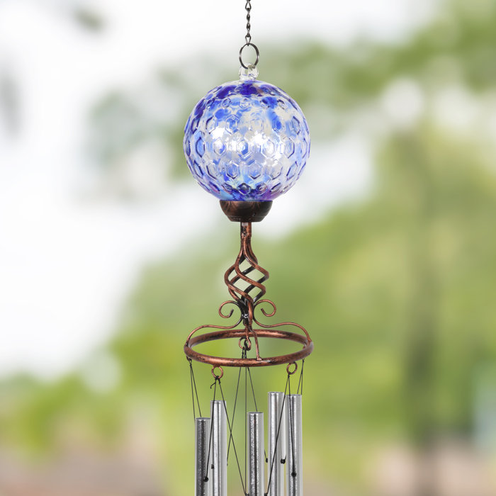 Exhart Solar Pearlized Honeycomb Glass Ball Wind Chime with Metal ...