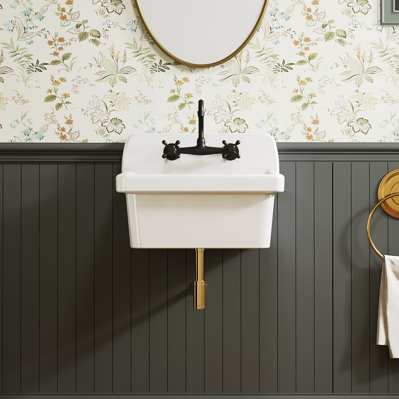 Ellai White Ceramic Utility Sink 24" Wall Mount Laundry Room Sink with ...