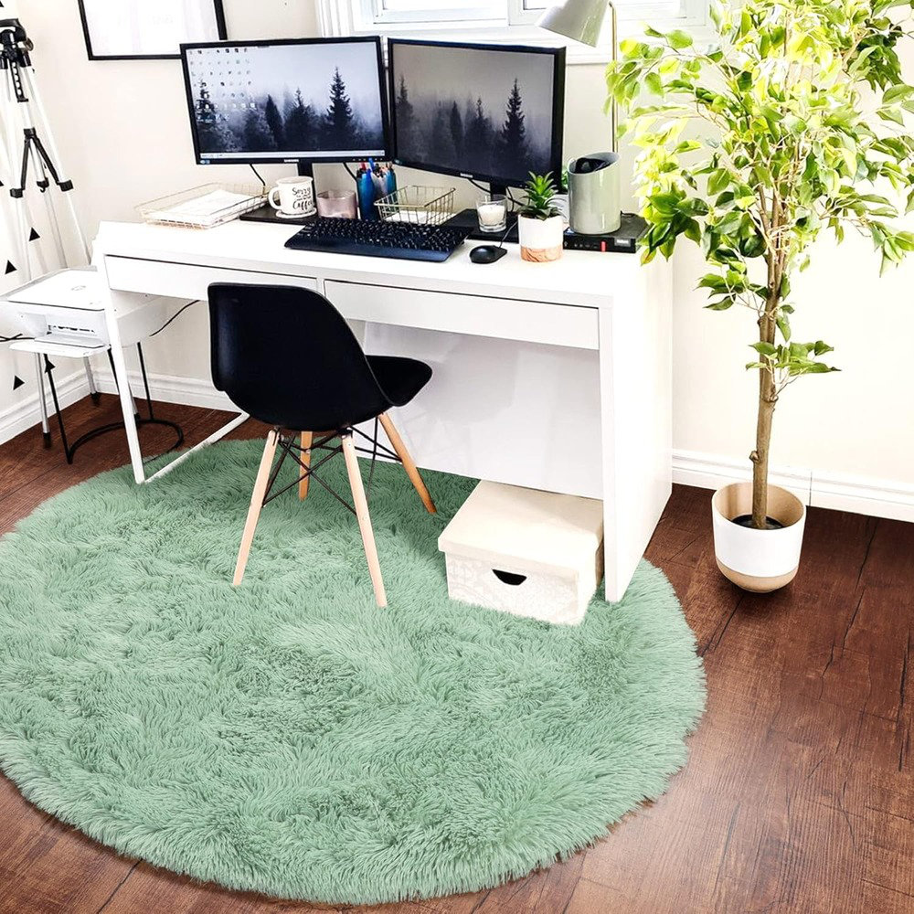 Cozy Oasis Sage Green Round Area Rug 4Ft, Soft Bedroom Circle Rugs For ...