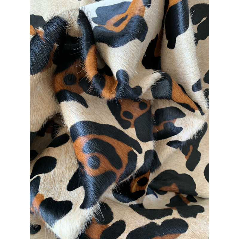 Everly Quinn Handmade Jaguar Print Cowhide Beige Rug | Wayfair