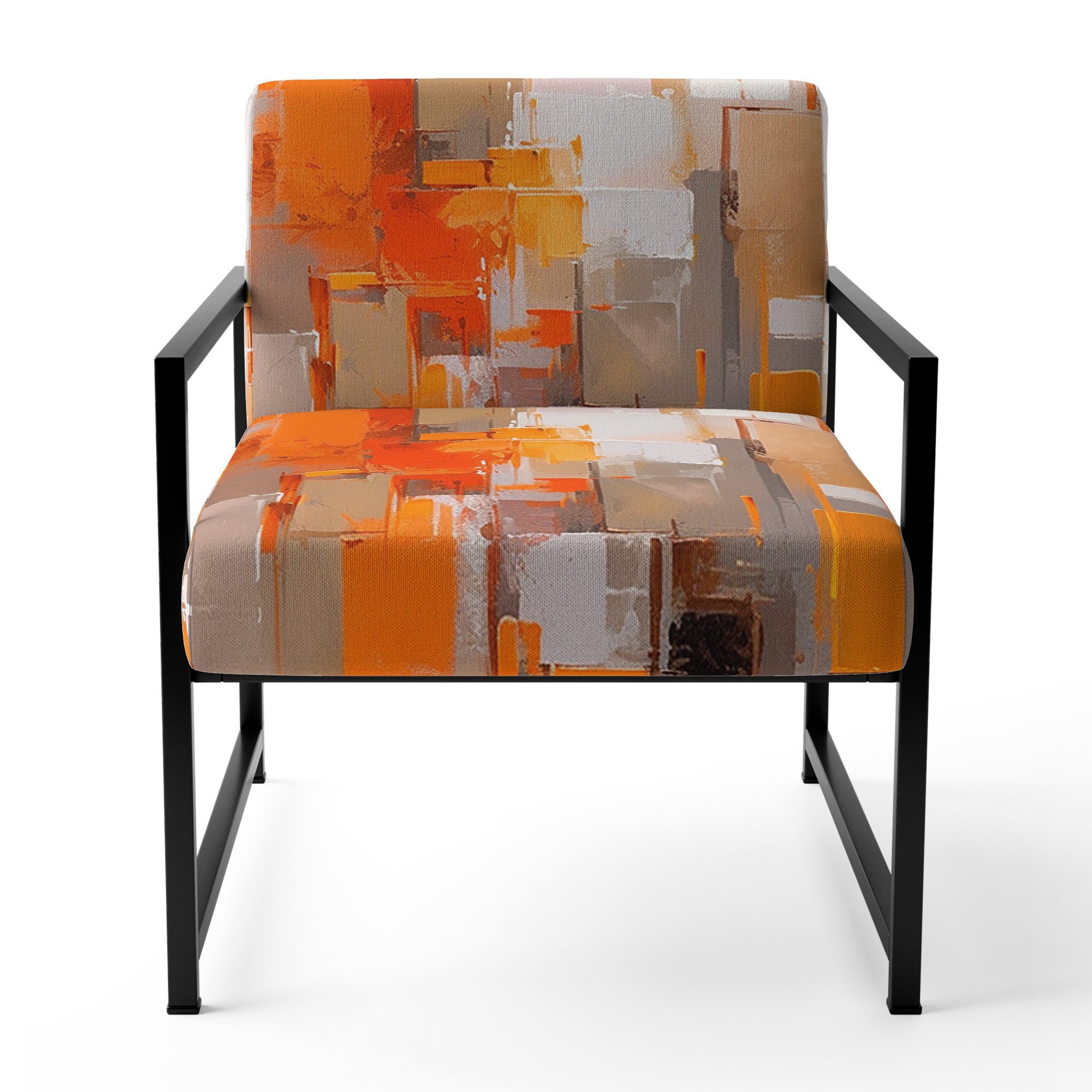 East Urban Home Orange Brown Shattered Realities - Upholstered Abstract ...