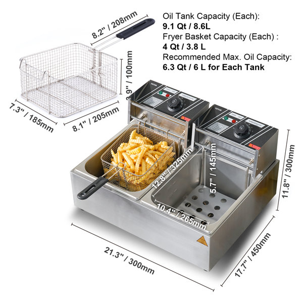 VEVOR 24L Electric Deep Fryer, With Dual Removable Basket And Lid ...