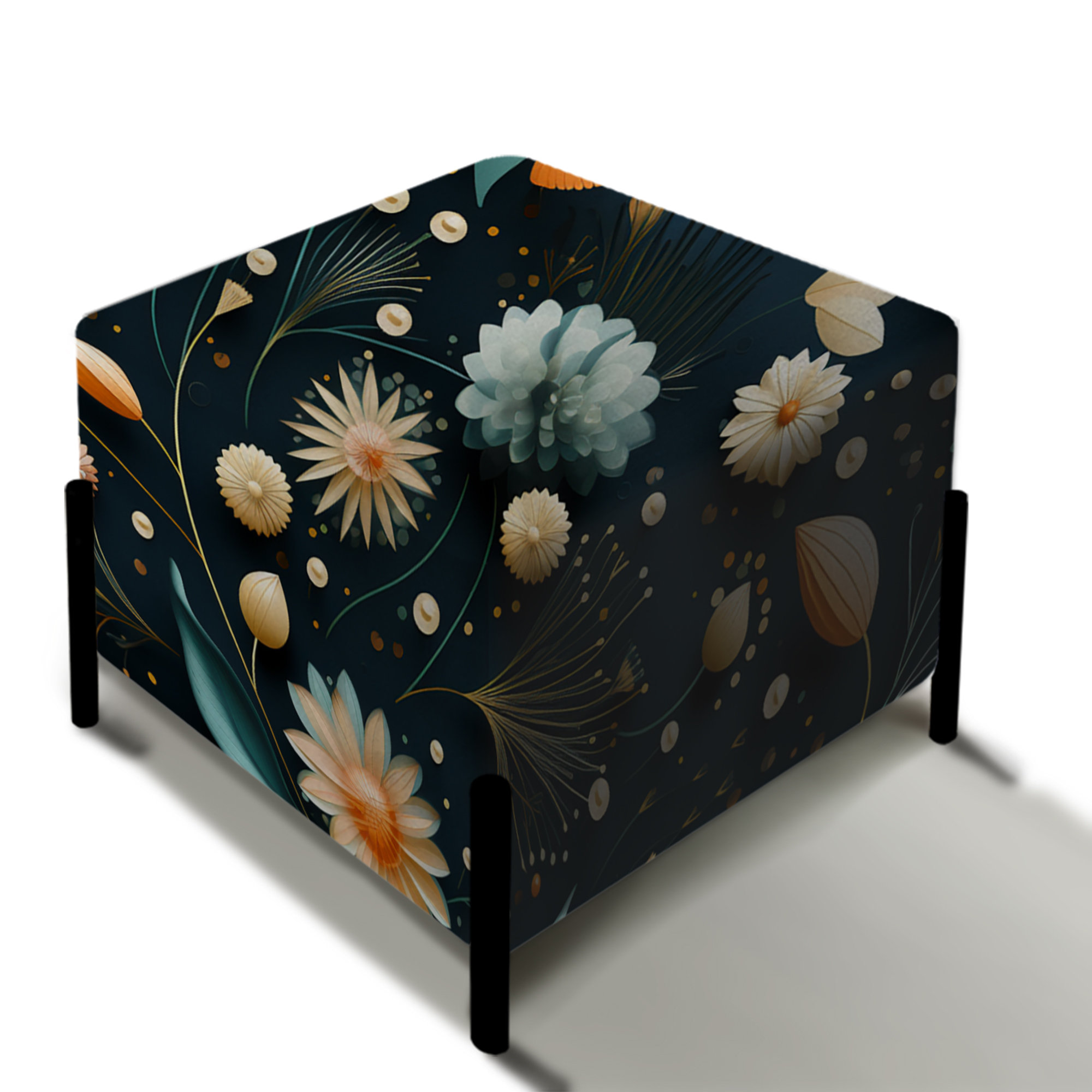 Design Art Black Fish Coastal Eclectic - Eclectic Square Ottoman | Wayfair