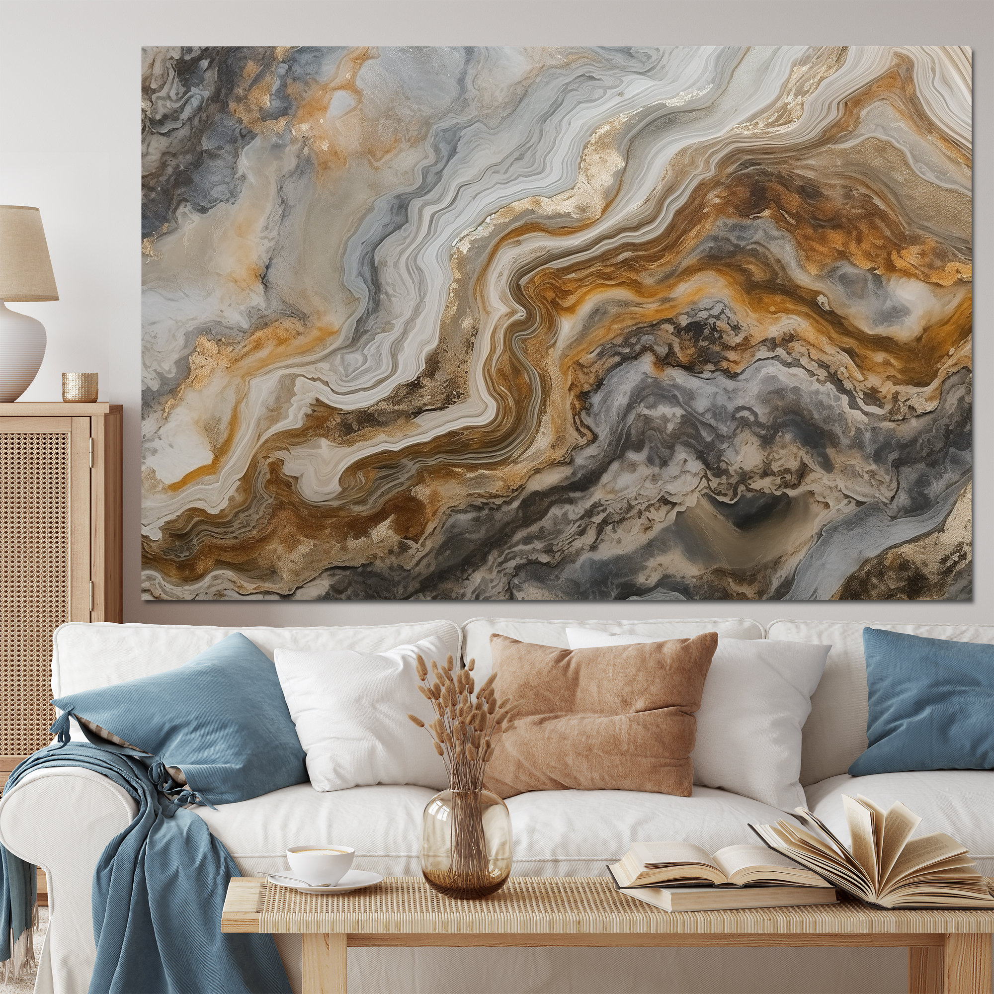 Ivy Bronx Gold And Grey A Marble Effect II - Abstract Marble Canvas ...