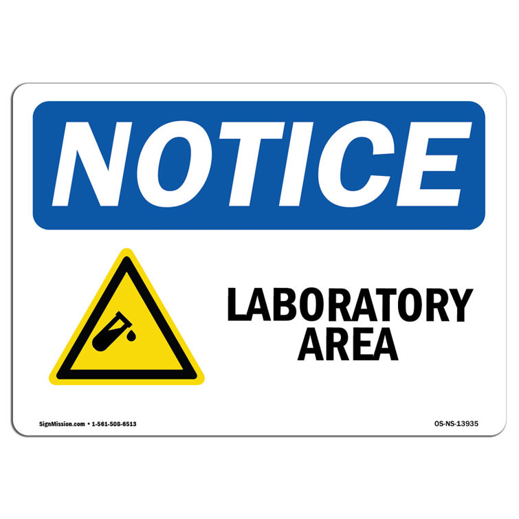 SignMission OSHA Notice - Laboratory Area Sign With Symbol | Heavy Duty ...