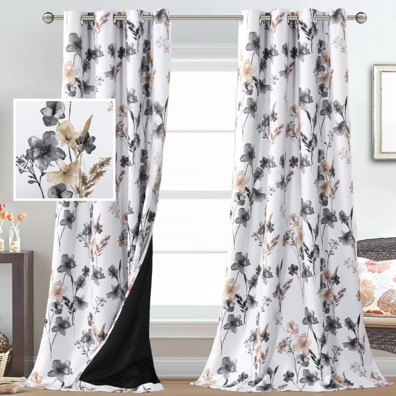 Winston Porter Peshy Floral Printed 100% Blackout Window Treatment ...