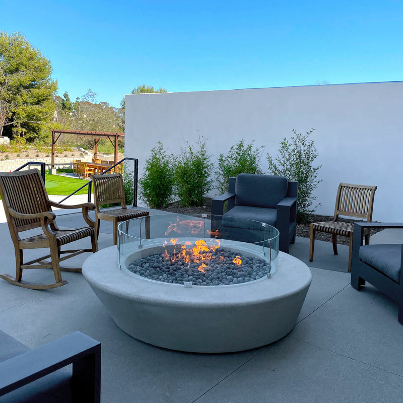AMS Fireplace AMS Fire Pit Table Round Glass Wind Guard - Fire Flame ...