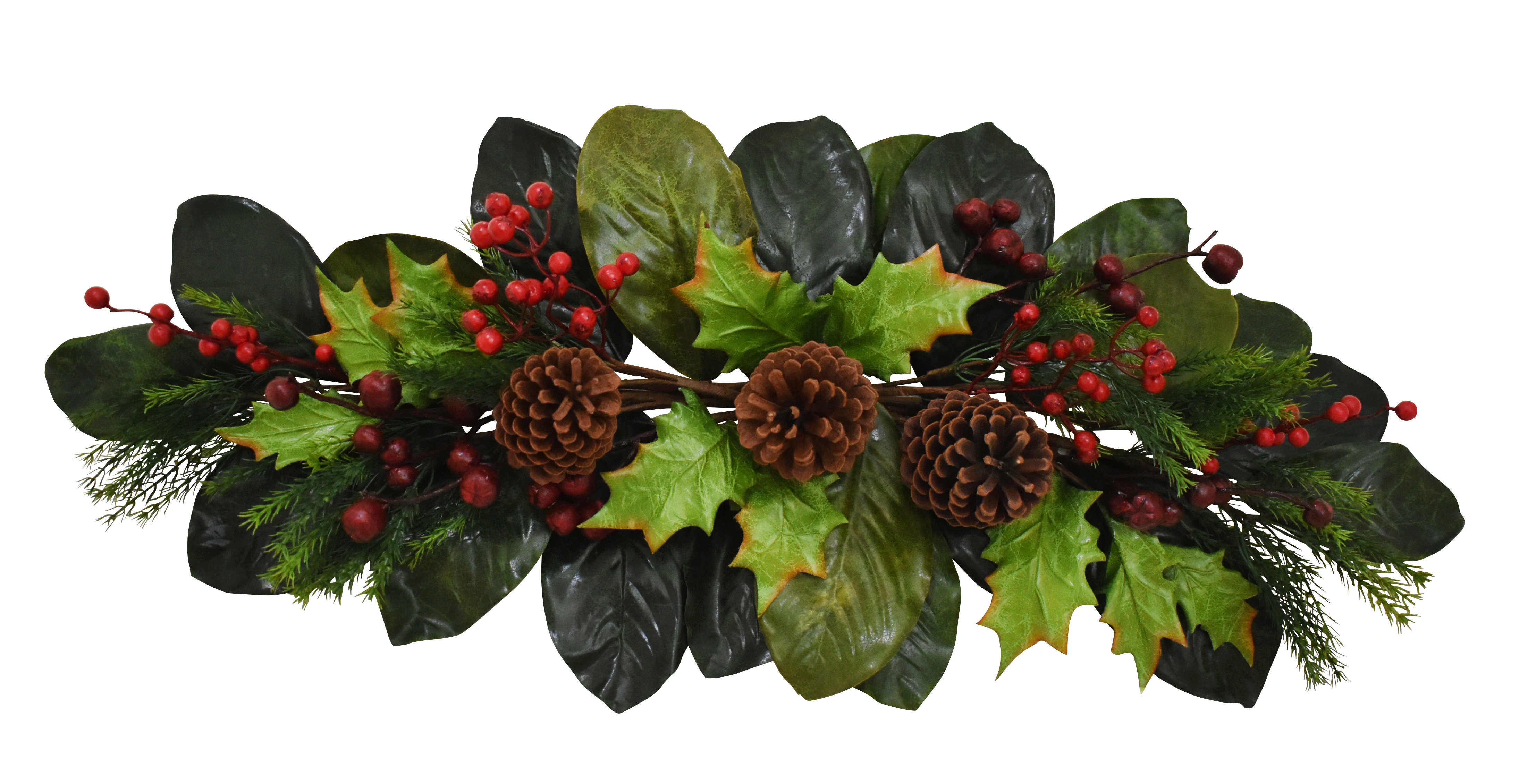 The Holiday Aisle® 32" Christmas RED Berry Pine Cone Holly Swag | Wayfair