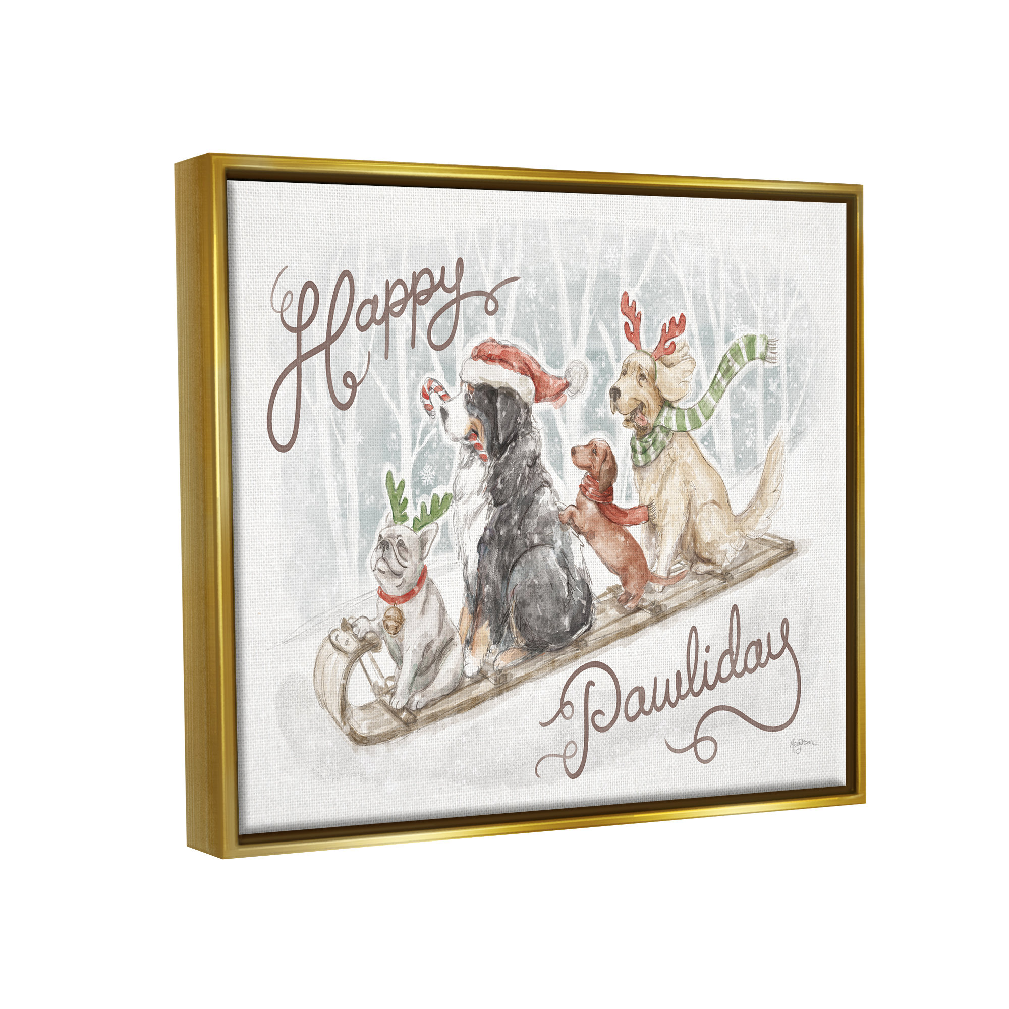 The Holiday Aisle® Happy Pawliday Dogs Framed On Canvas by Mary Urban ...